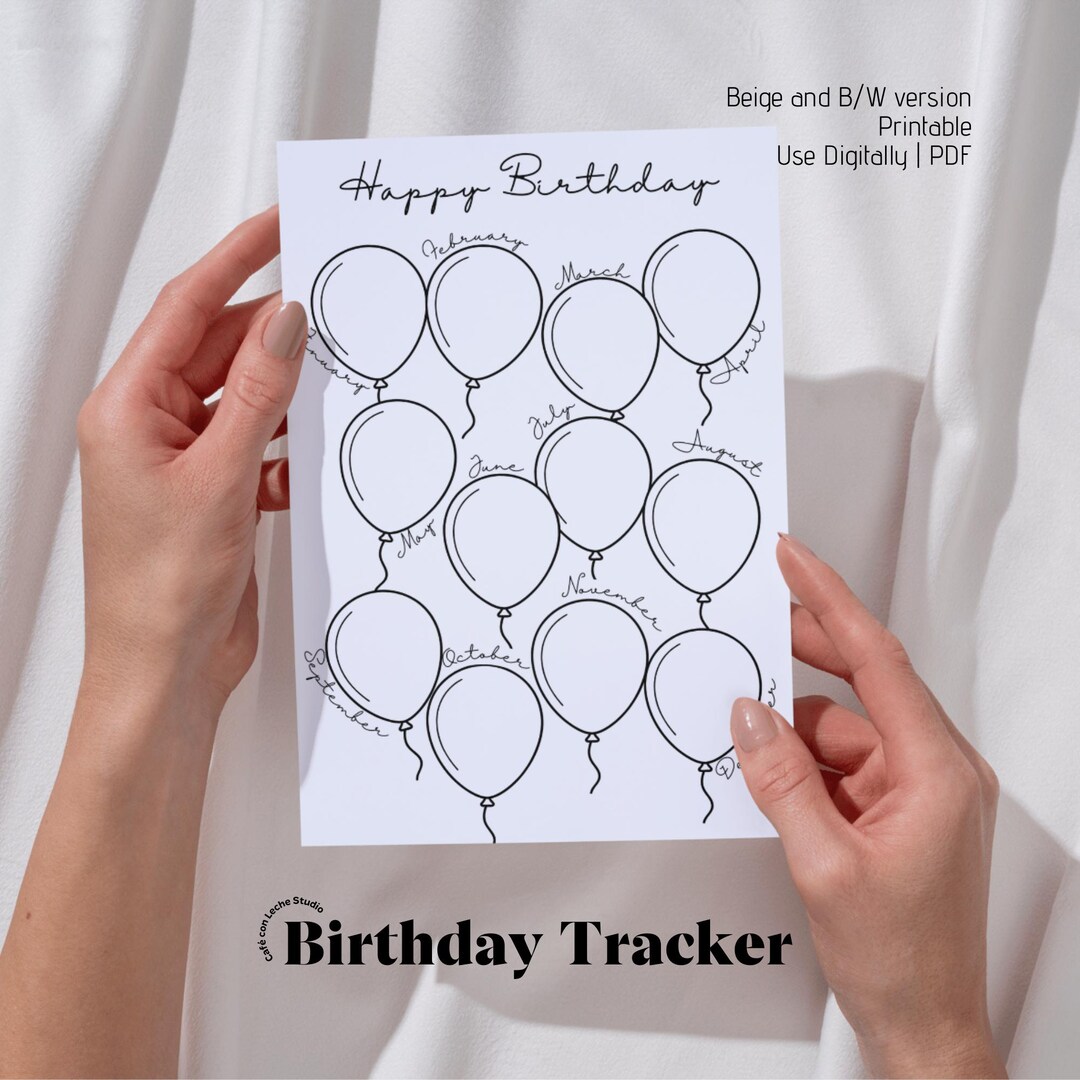 Birthday Tracker Printable, Balloons Chart, Teams, Schools, Small ...