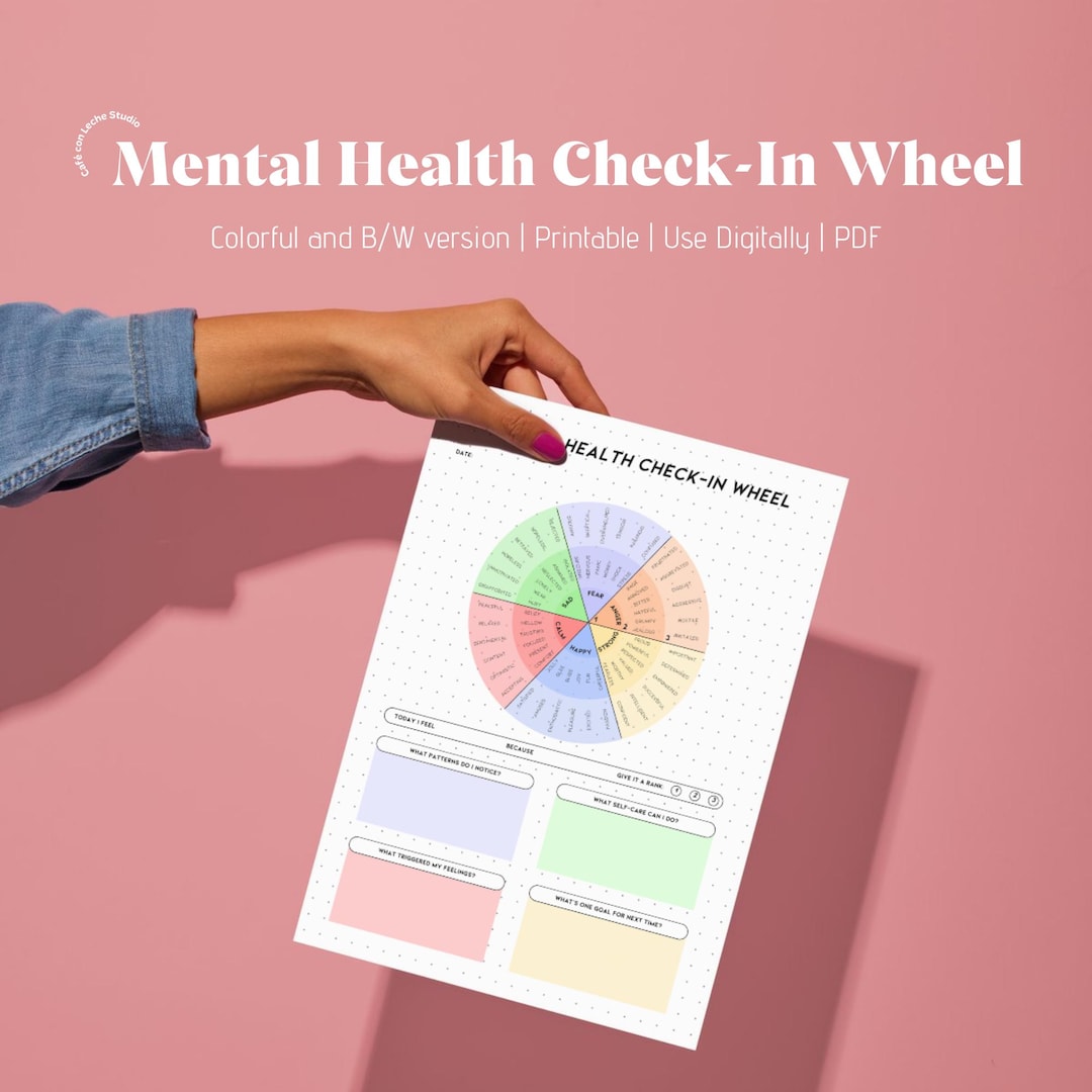 Mental Health Check-in Wheel Printable and Digital Self-care Tracker ...