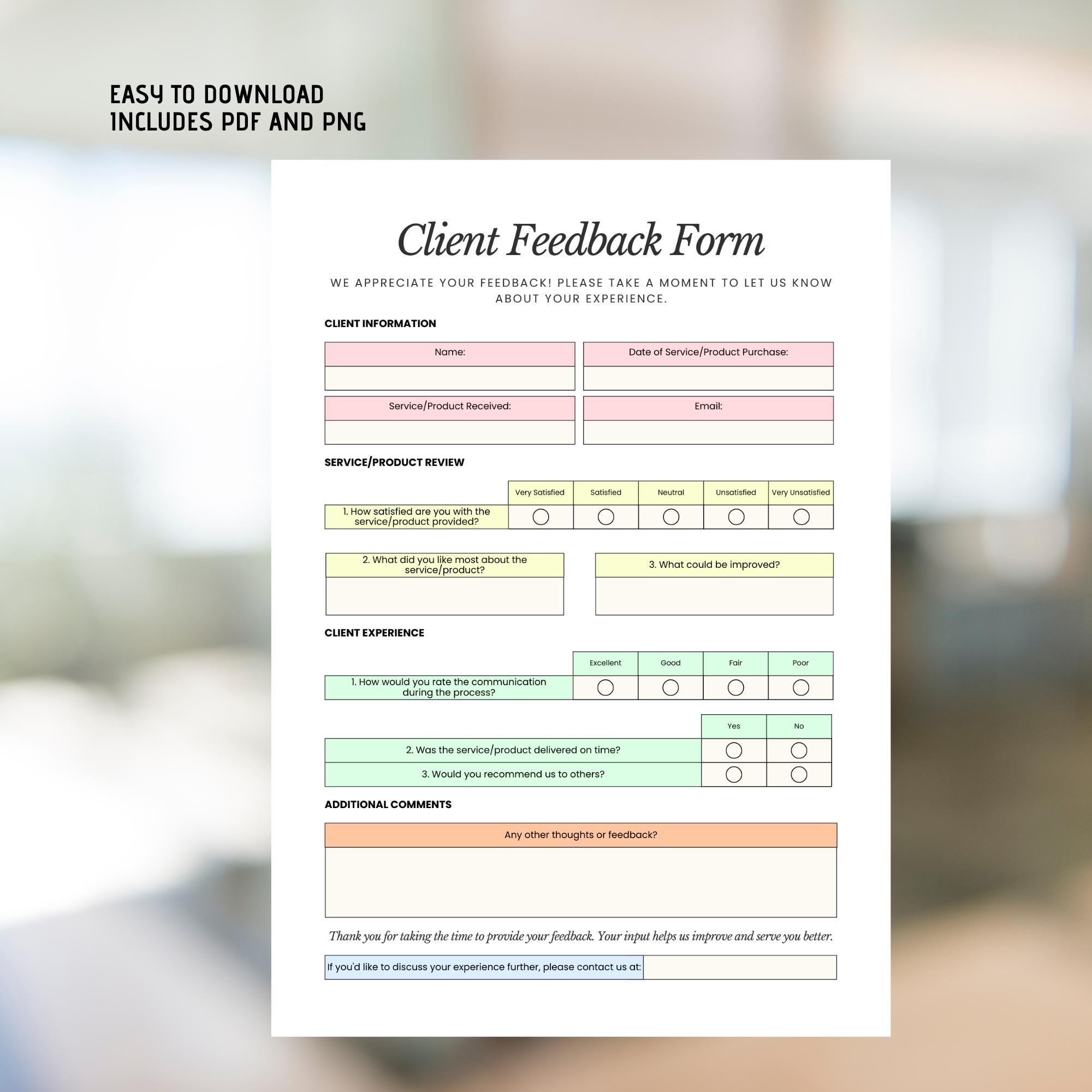 Client Feedback Form | Editable PDF | Customer Feedback for Services ...