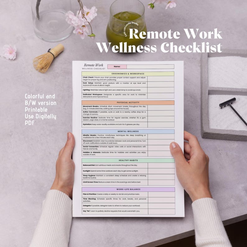 Remote Work Wellness Checklist – Printable Template for Ergonomics ...