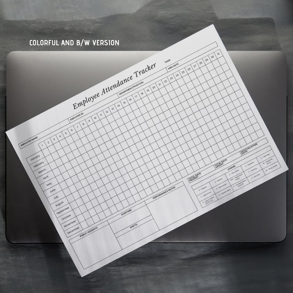 Yearly Employee Attendance Tracker: Printable HR Log (PDF Template) - Etsy