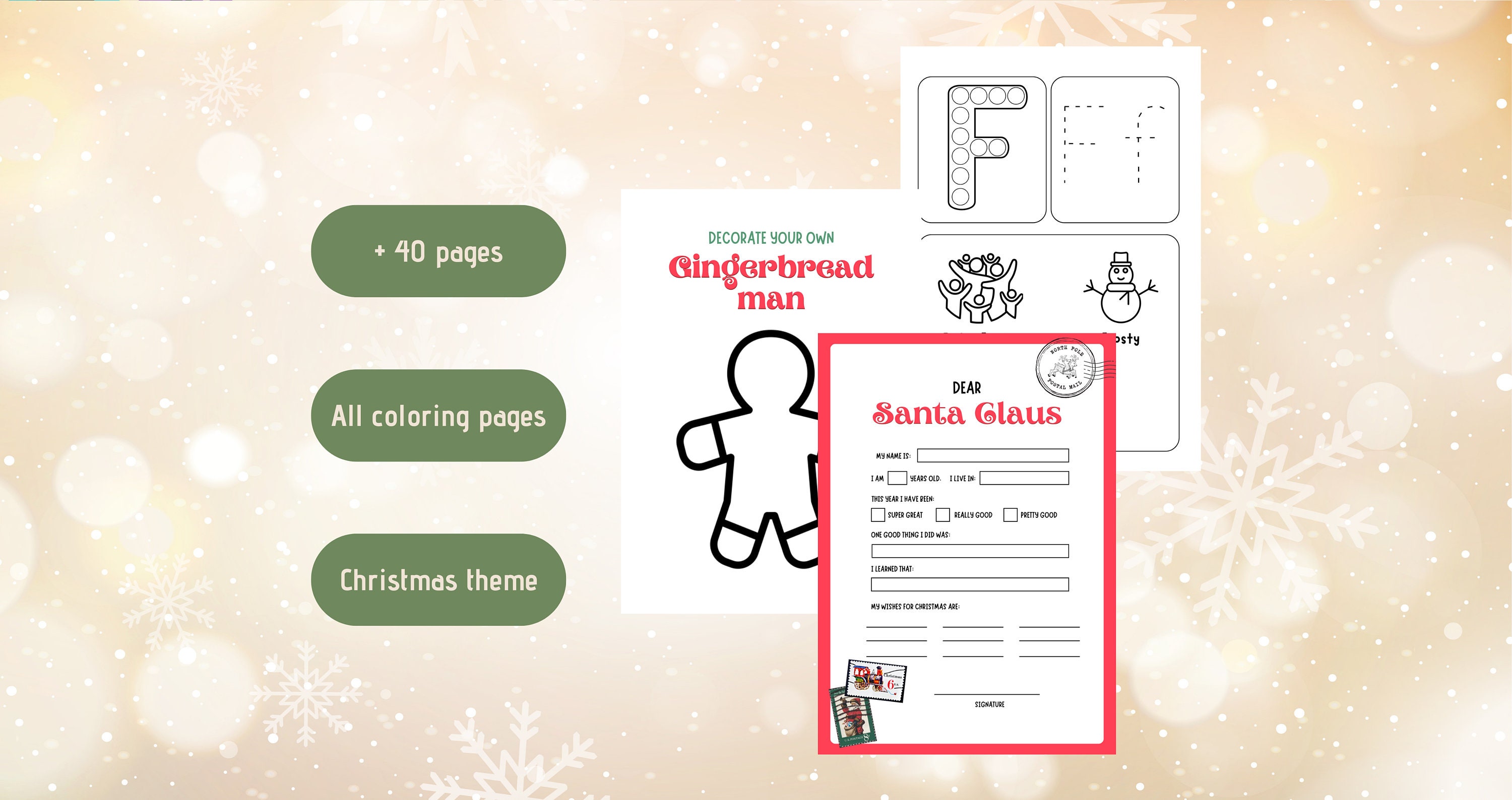 Christmas Worksheet Coloring Pages Holiday Themed - Etsy