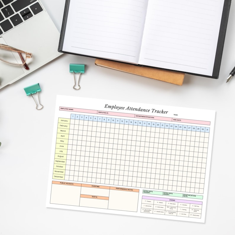 Yearly Employee Attendance Tracker: Printable HR Log (PDF Template) - Etsy