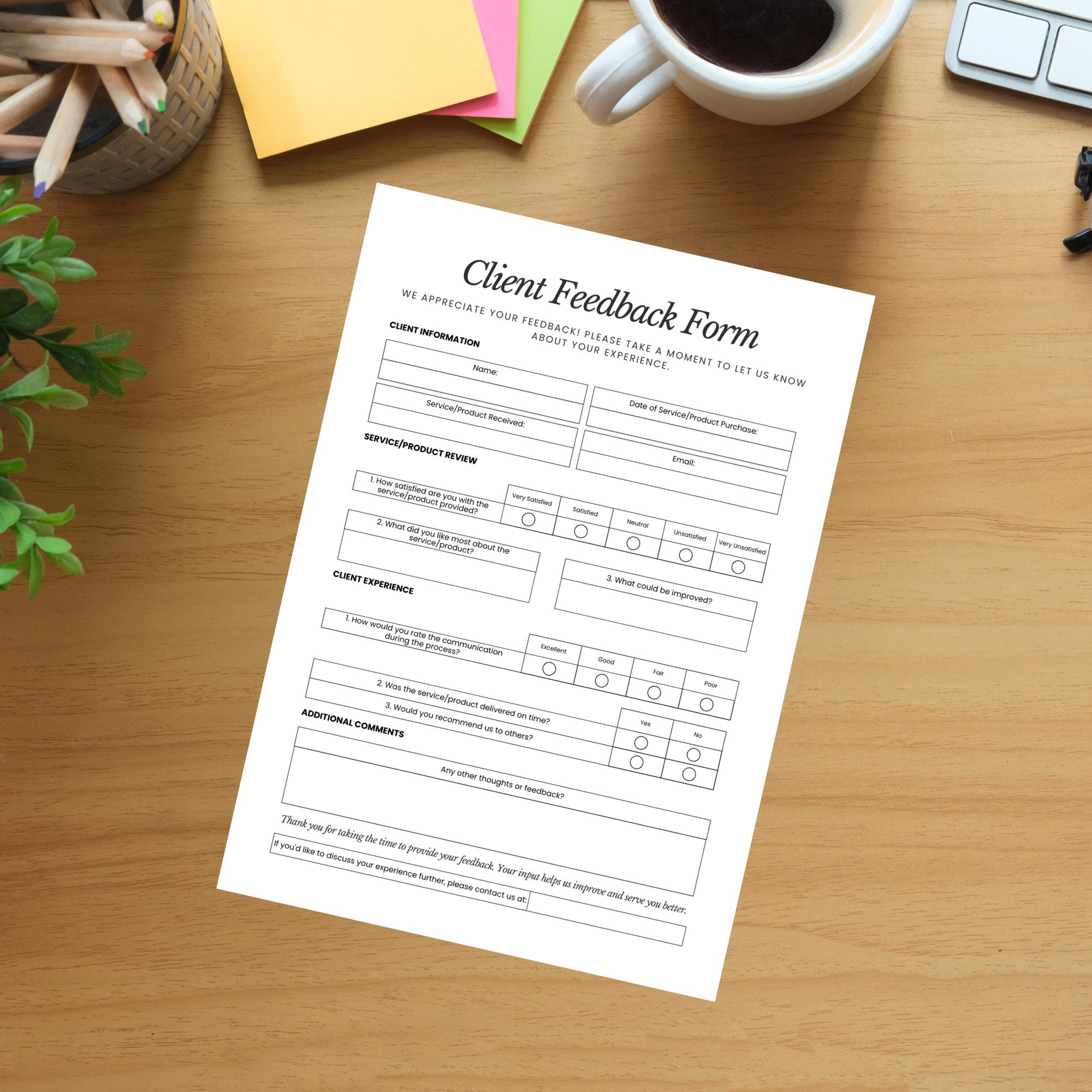Client Feedback Form | Editable PDF | Customer Feedback for Services ...