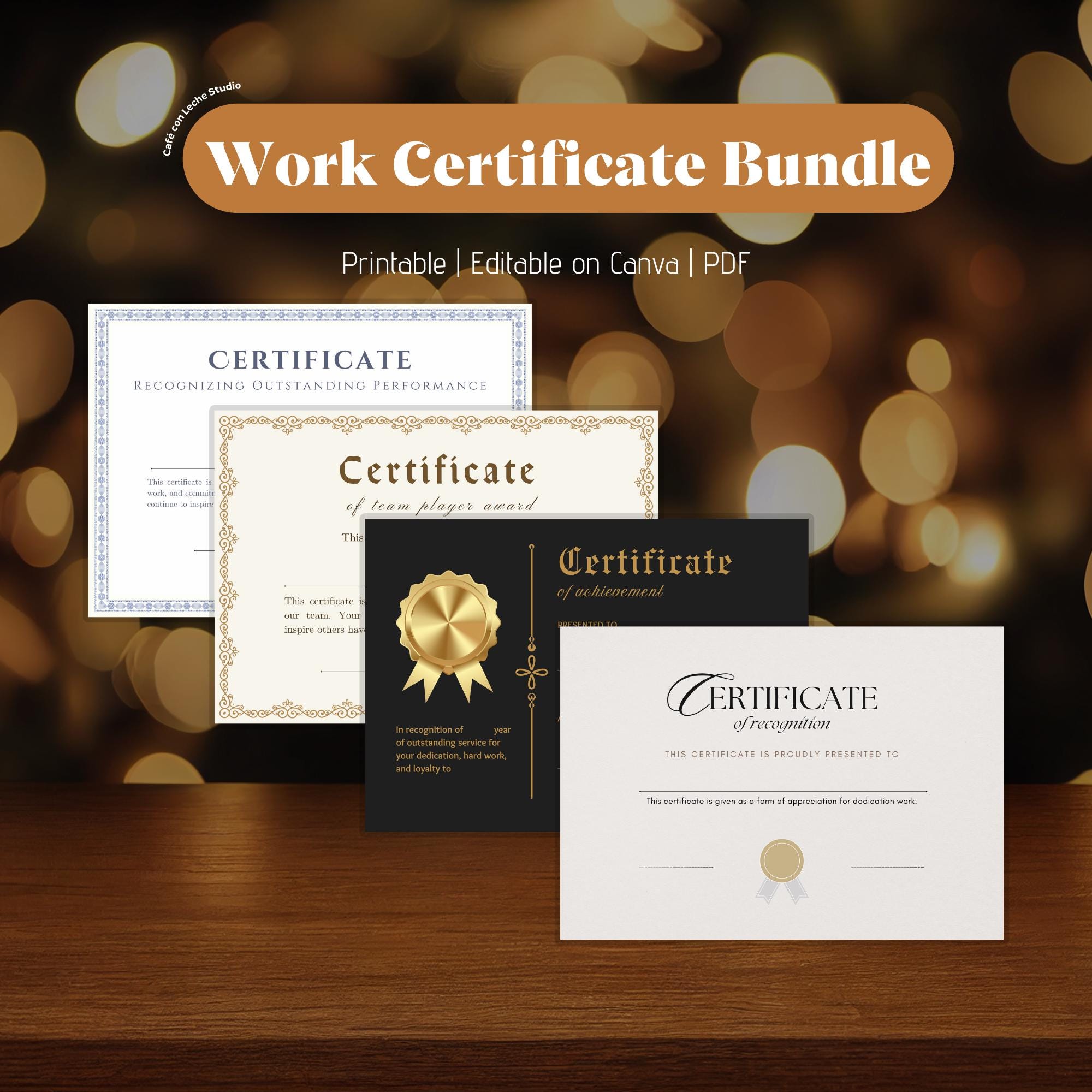 Work Certificate Bundle | Editable Team Player, Outstanding Performance ...
