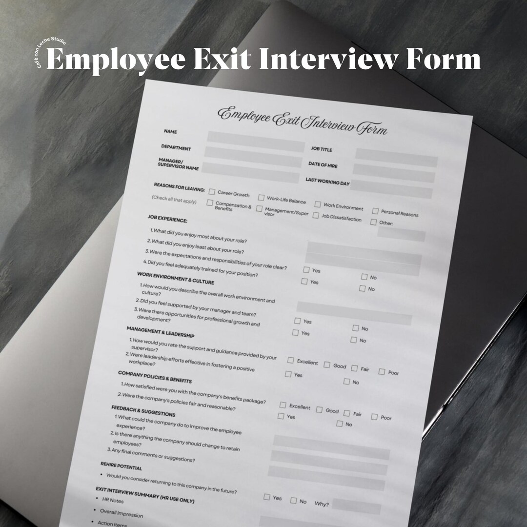 Employee Exit Interview Form Editable & Printable PDF for HR Use ...