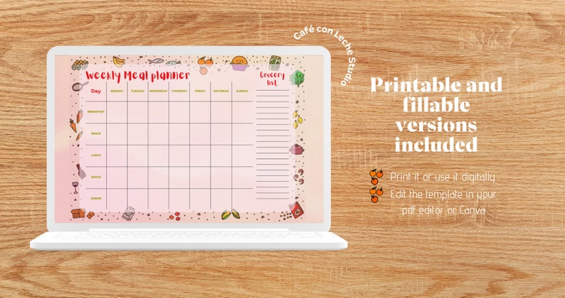 Weekly Meal Planner Printable Meal Planner Grocery List Meal Prep ...