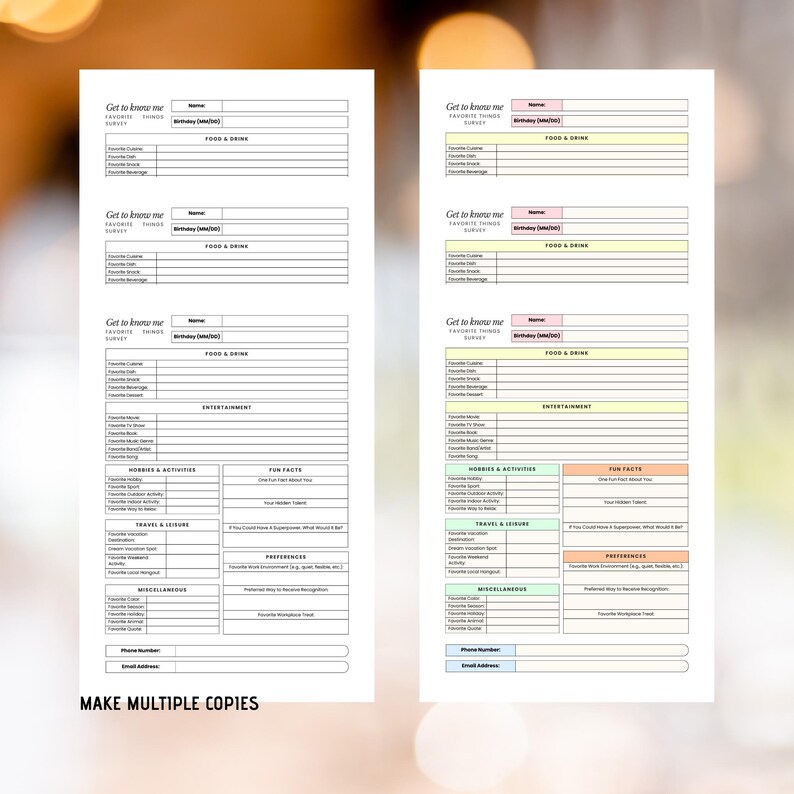 All About Me Survey: Employee Favorite Things Questionnaire (digital ...