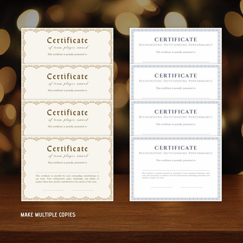 Work Certificate Bundle | Editable Team Player, Outstanding Performance ...