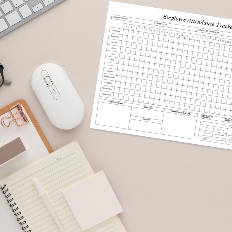Yearly Employee Attendance Tracker: Printable HR Log (PDF Template) - Etsy