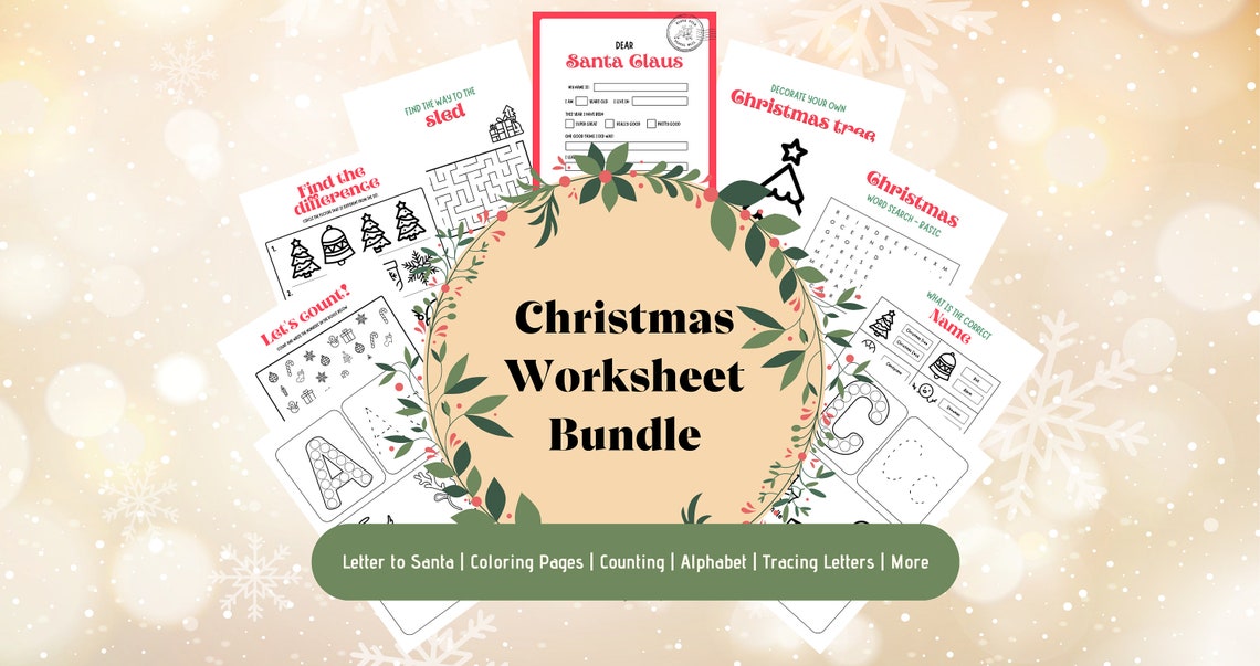 Christmas Worksheet Coloring Pages Holiday Themed - Etsy