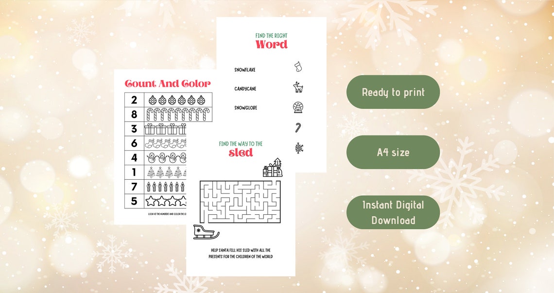 Christmas Worksheet Coloring Pages Holiday Themed - Etsy