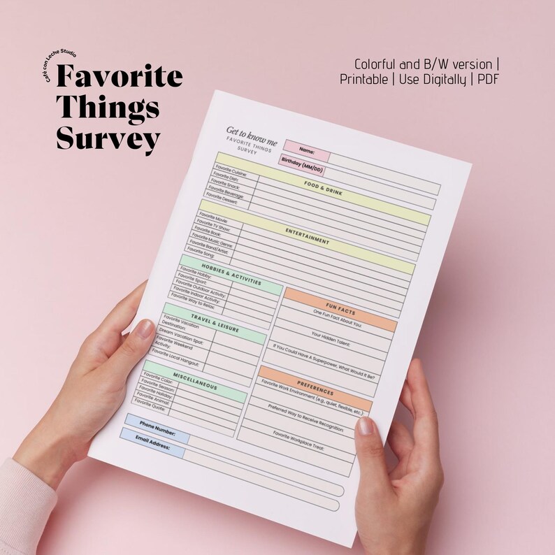 All About Me Survey: Employee Favorite Things Questionnaire (digital ...