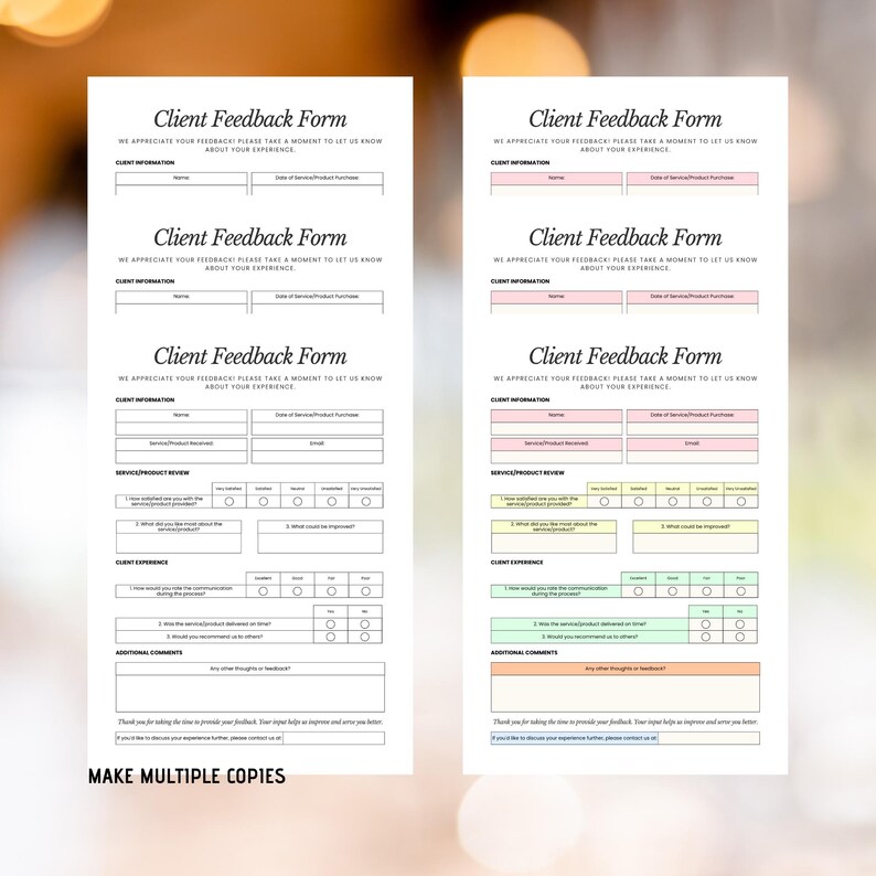 Client Feedback Form | Editable PDF | Customer Feedback for Services ...