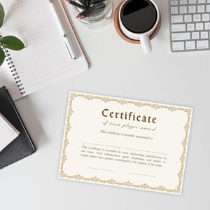 Work Certificate Bundle | Editable Team Player, Outstanding Performance ...