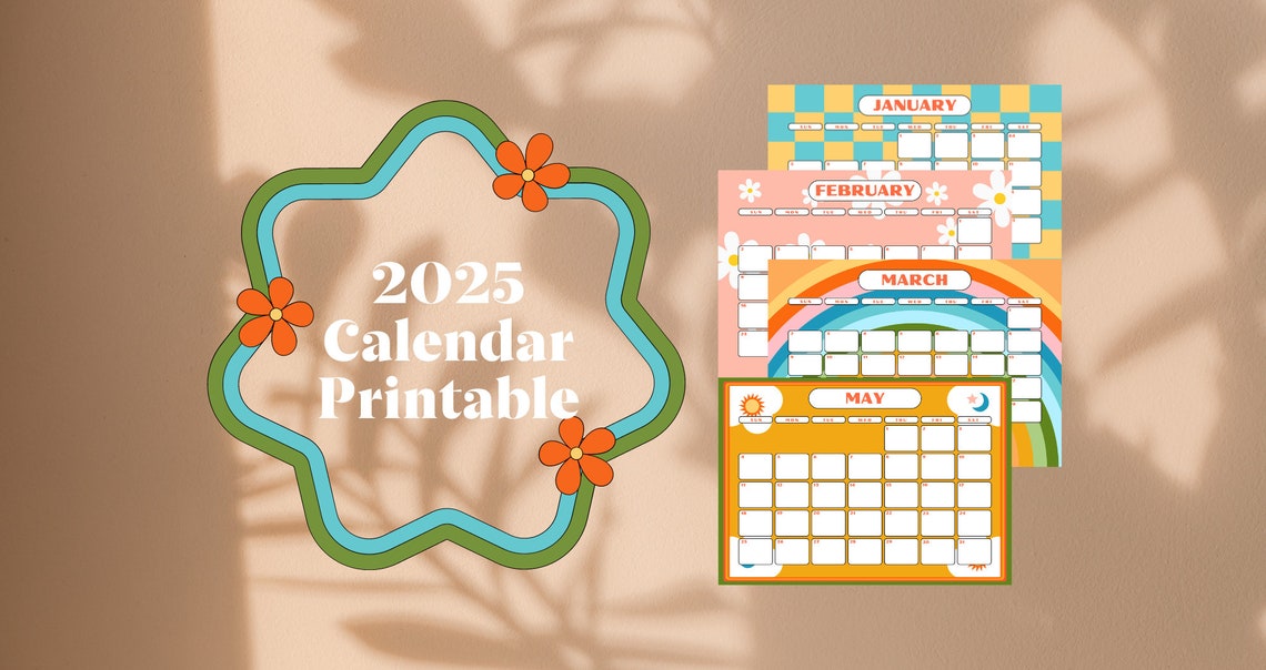 2025 Calendar Printable | Printable Calendar | Groovy Calendar | Retro ...