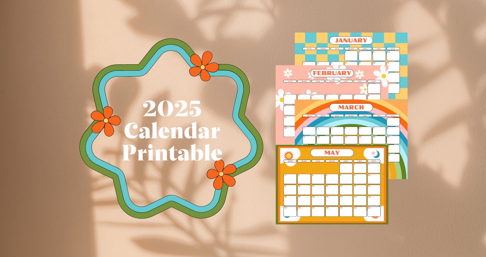 2025 Calendar Printable | Printable Calendar | Groovy Calendar | Retro ...