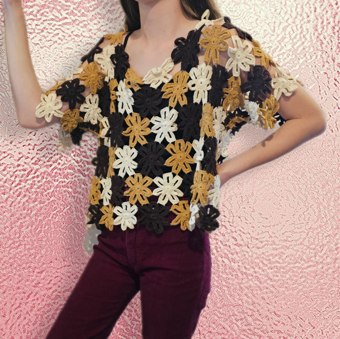 Michael Seroy Vintage Crochet Crop. 1980s Floral Funky - Etsy Australia