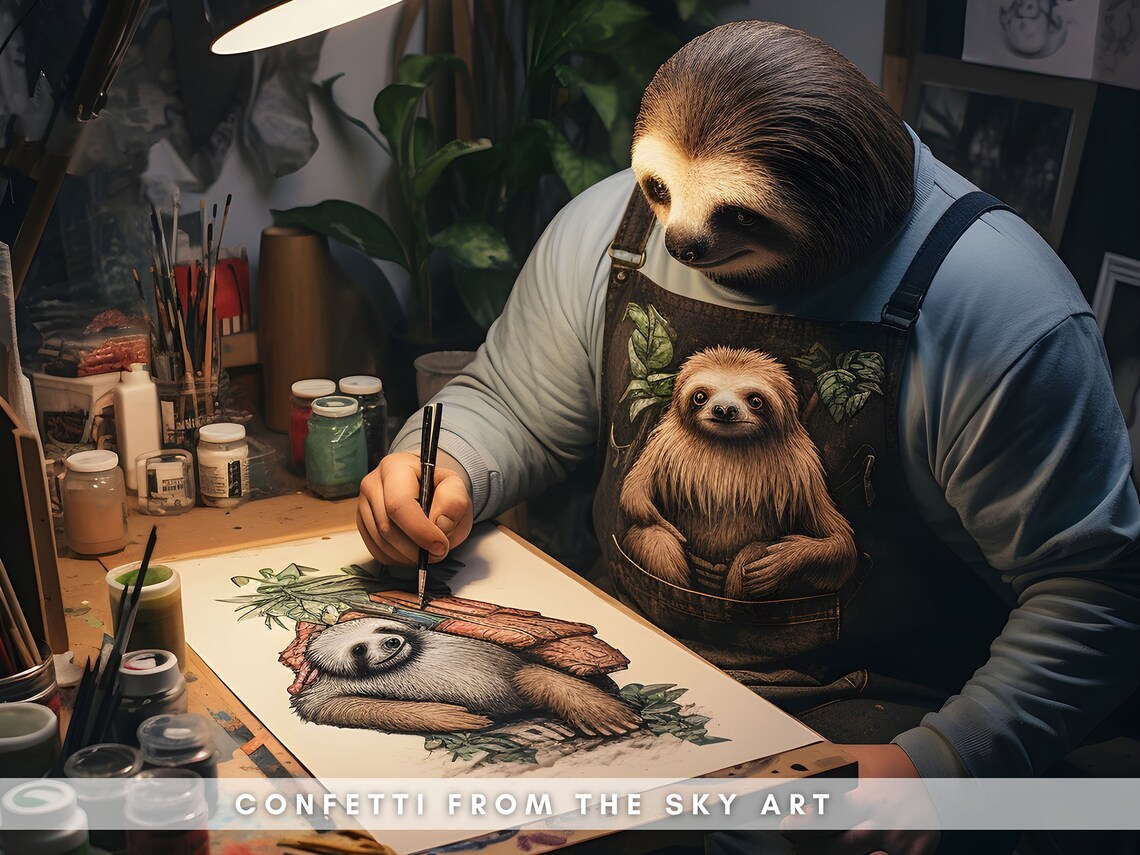 Sloth Artist Wall Art Printable Sloth Art Print Unique Painter Wall Art ...