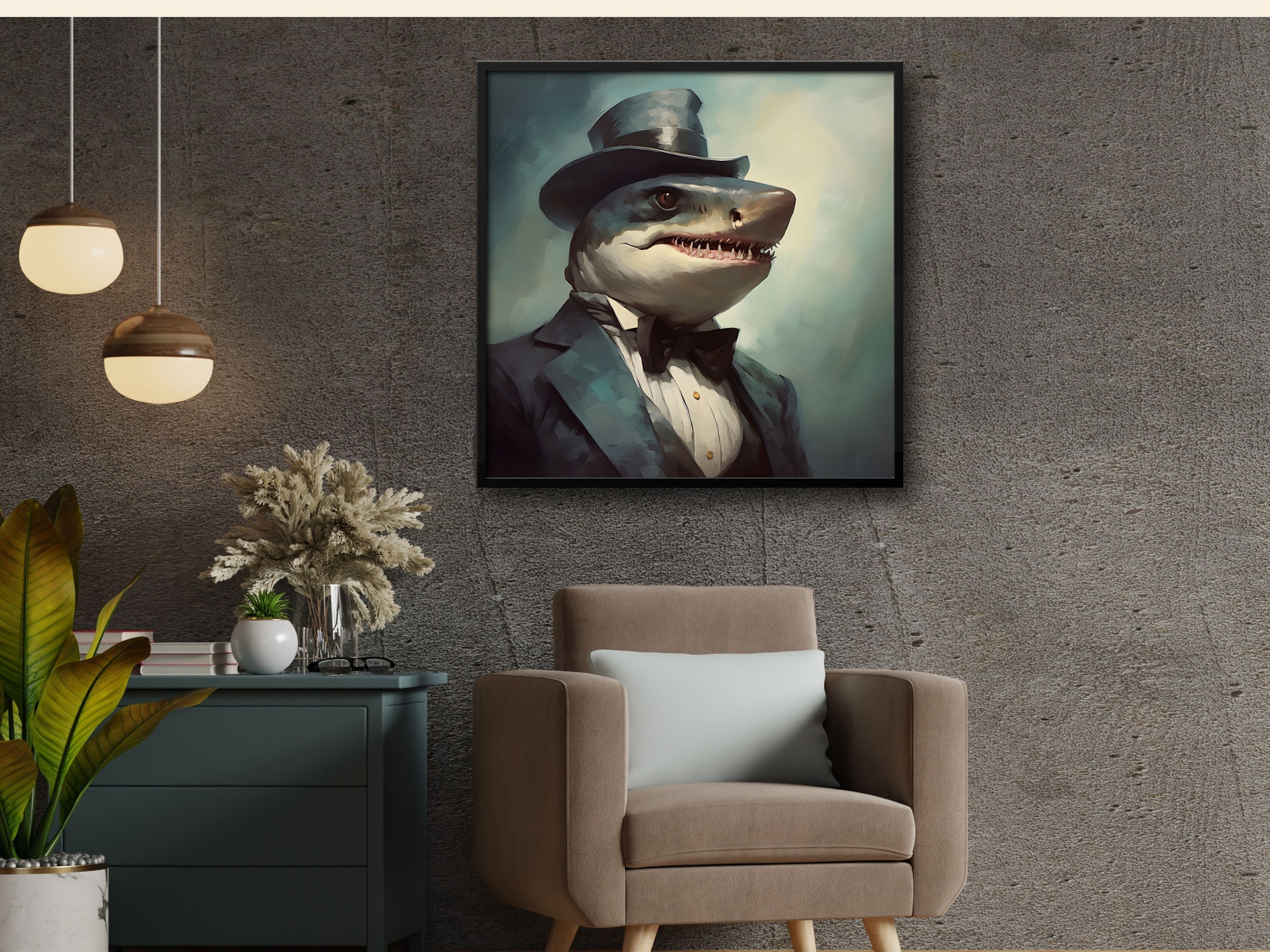 Dapper Shark Wall Art Printable Aristocratic Great White Shark Art ...