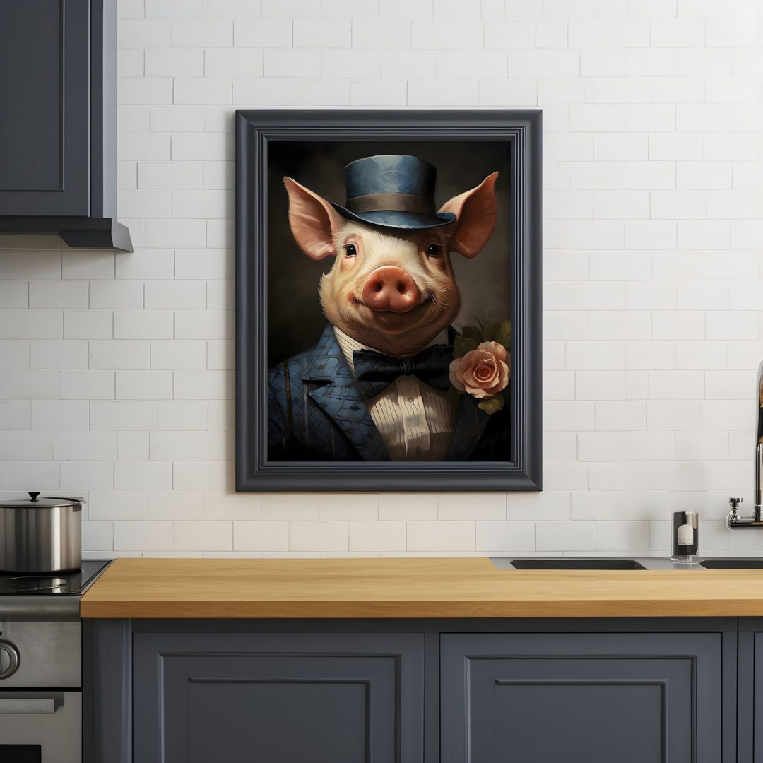 Funny Pig Wall Art Printable Pig Art Print Dapper Pig Print Wearing a ...