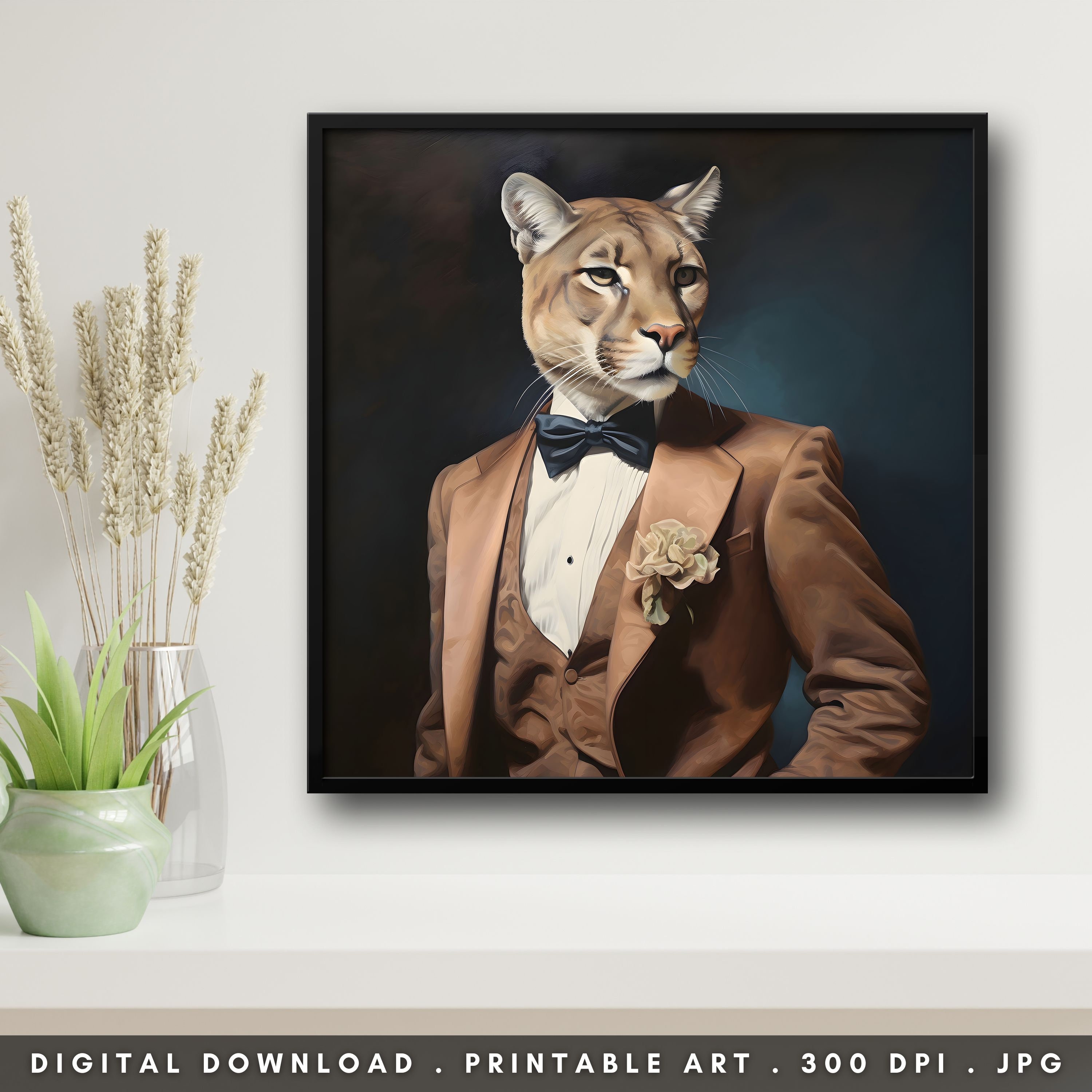 Cougar Wall Art, Printable Cougar Art Print, Dapper Cougar Art, Funny ...