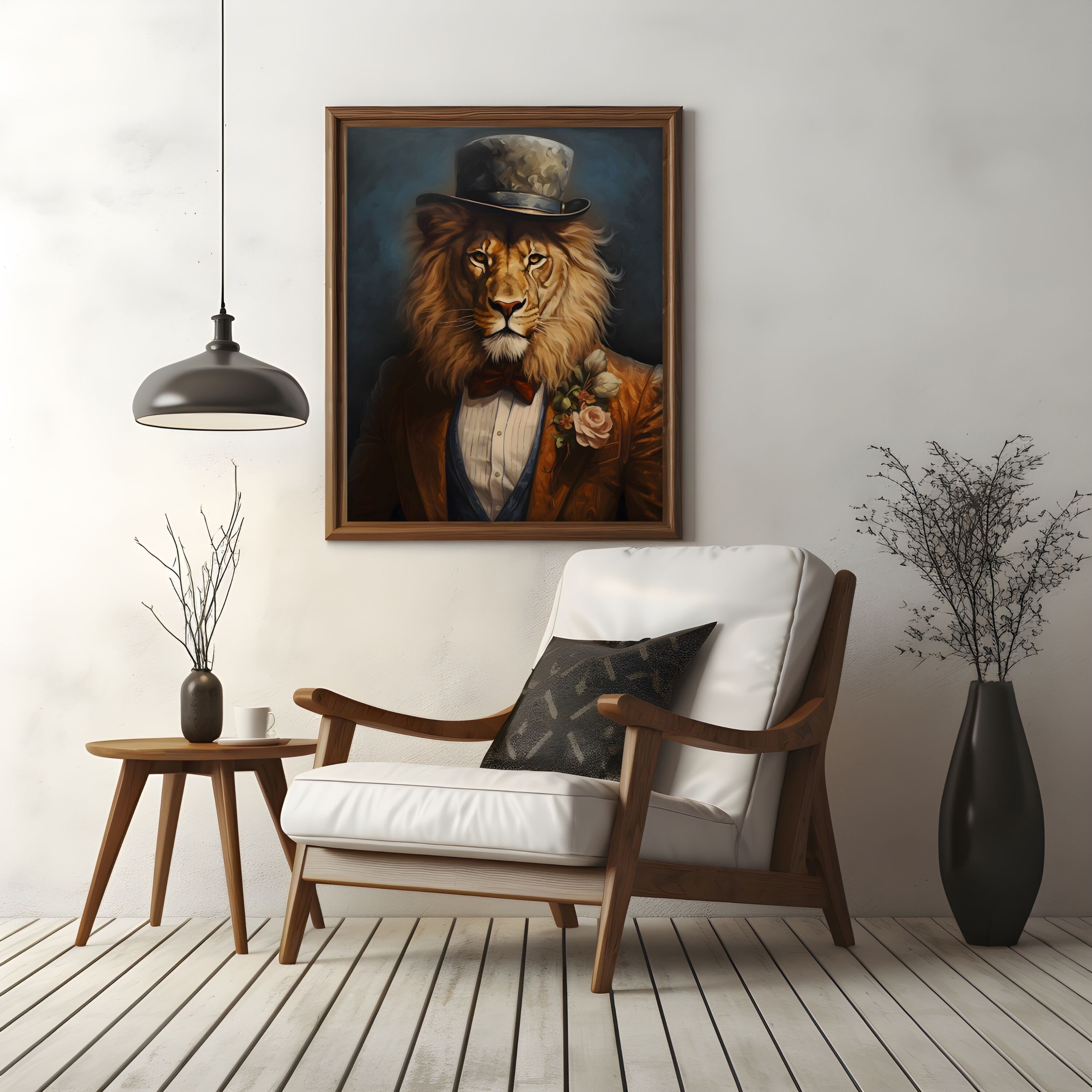 Funny Lion Wall Art, Printable Lion Art Print, Dapper Lion Art, Funny ...