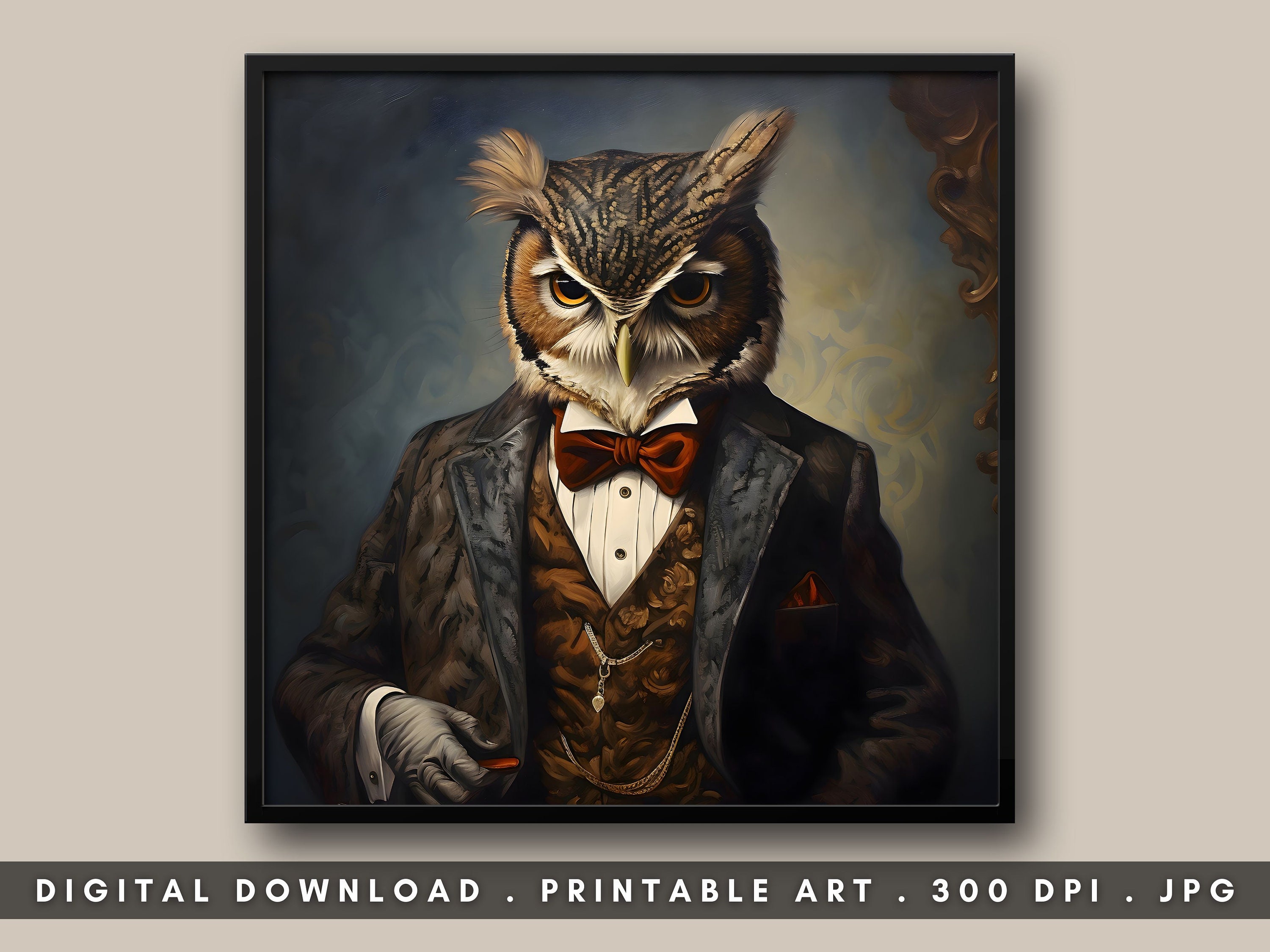 Dapper Owl Wall Art, Printable Owl Art Print, Dapper Bird Artwork ...