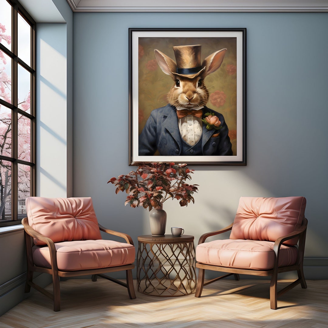 Cute Bunny Rabbit Wall Art Printable Dapper Rabbit Art Print of Easter ...