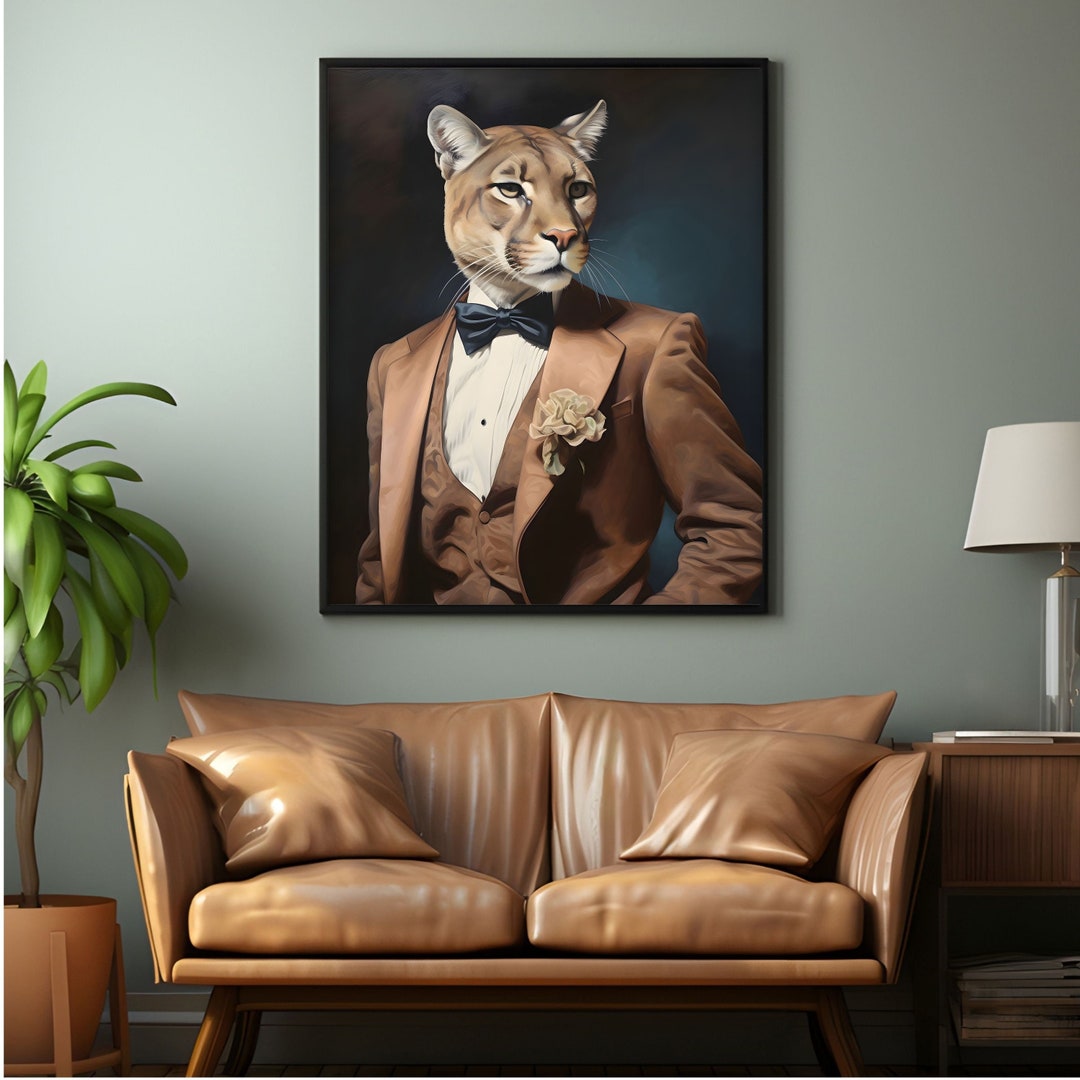 Cougar Wall Art, Printable Cougar Art Print, Dapper Cougar Art, Funny ...