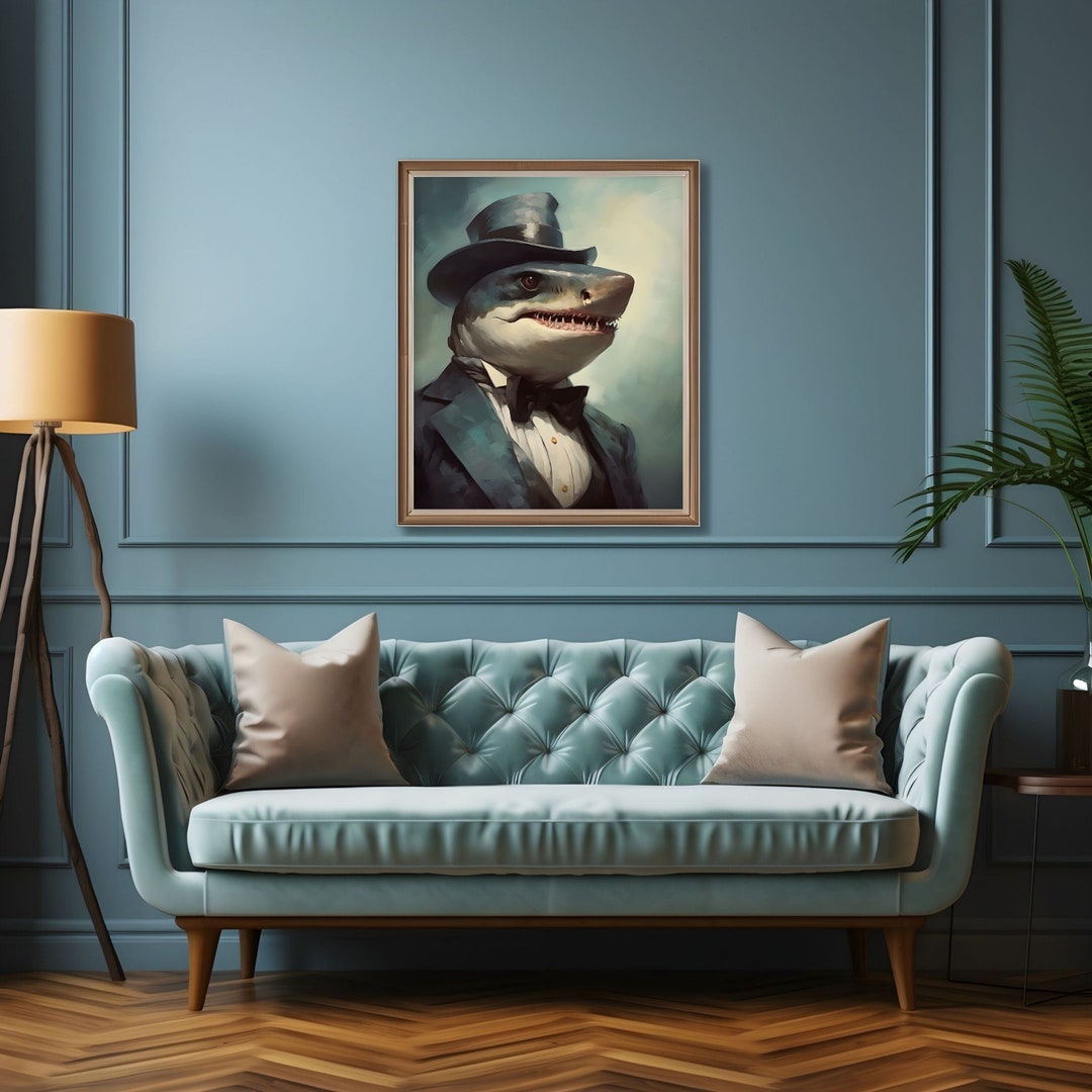 Dapper Shark Wall Art Printable Aristocratic Great White Shark Art ...