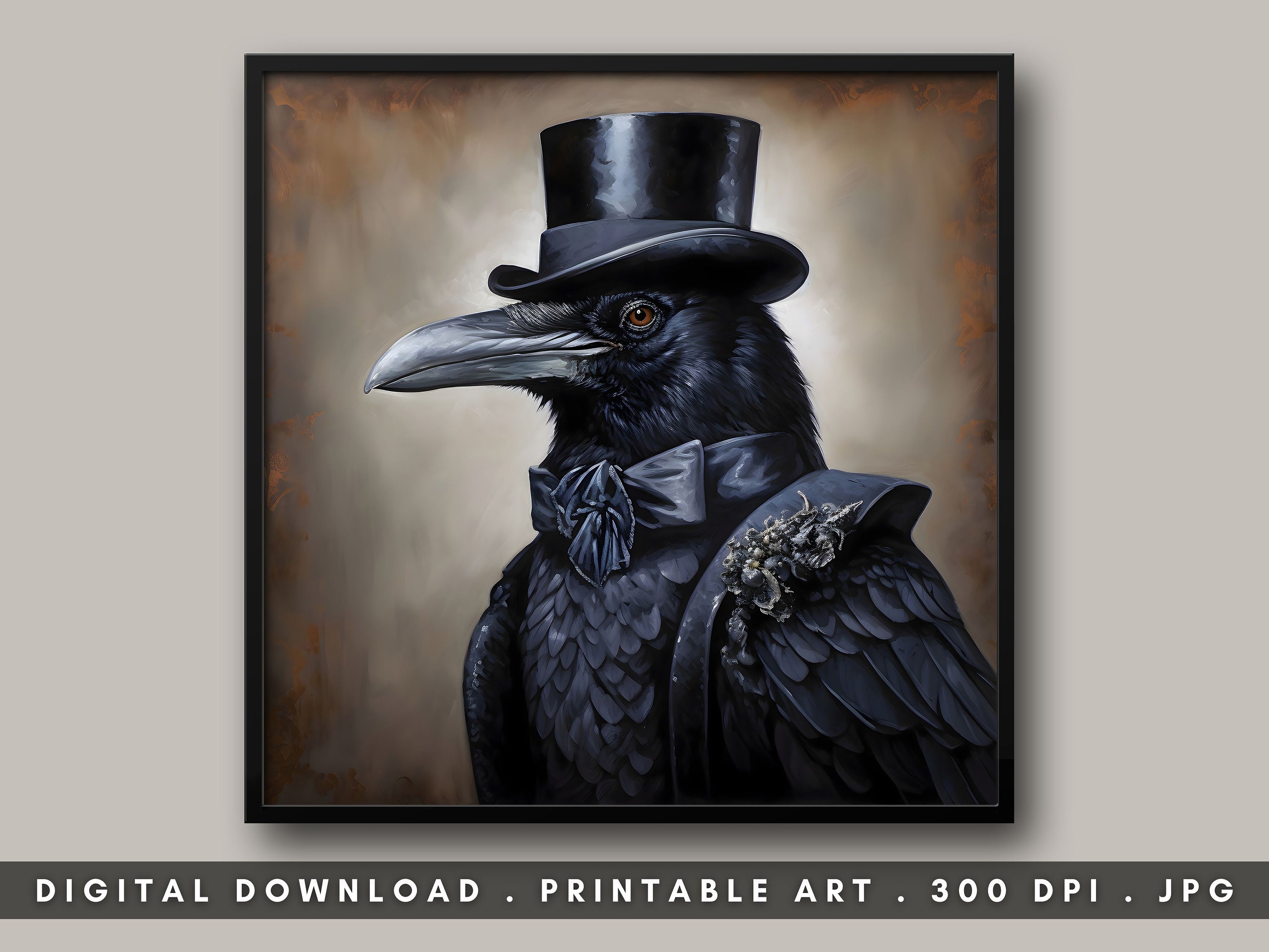 Raven Wall Art, Printable Raven Art Print, Dapper Raven Artwork, Fancy ...