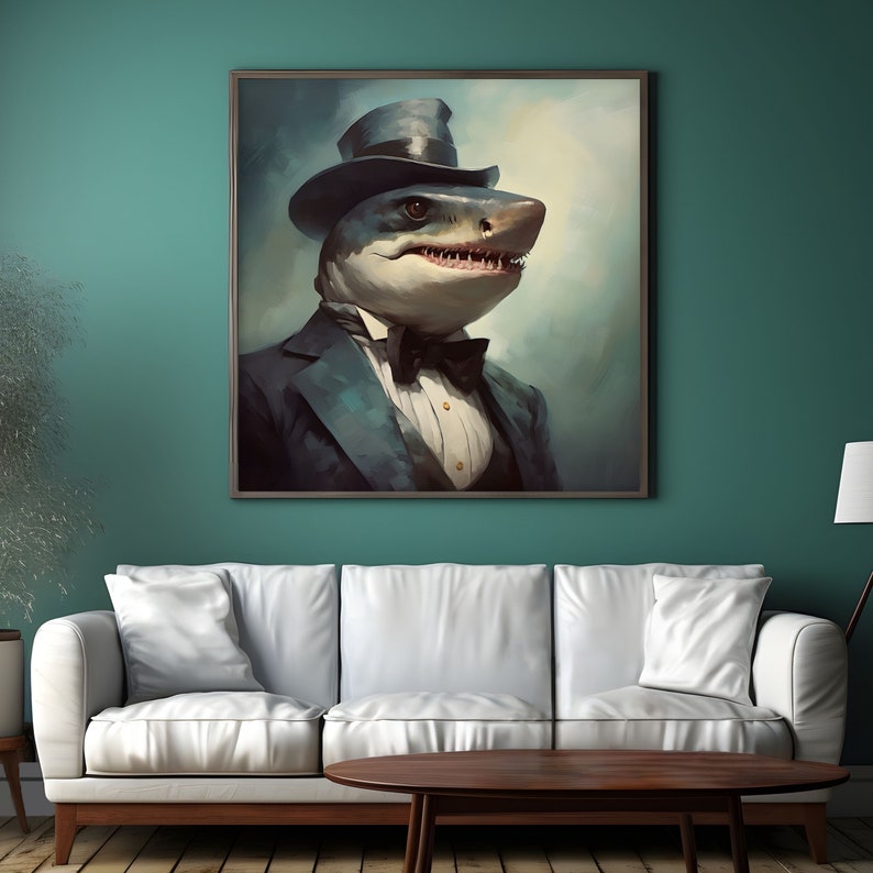 Dapper Shark Wall Art Printable Aristocratic Great White Shark Art ...