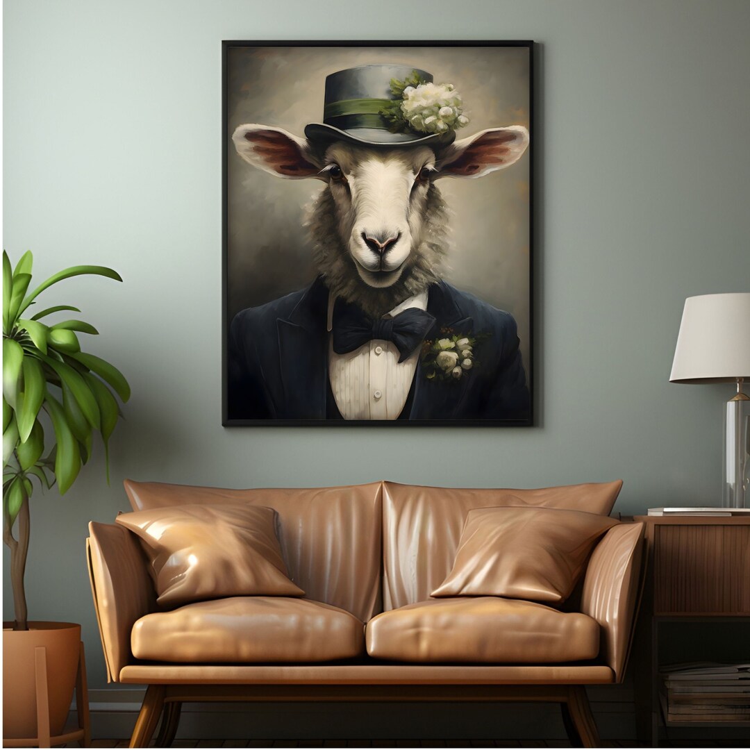 Sheep Wall Art Printable Dapper Sheep Art Print Fancy Sheep Wearing a ...