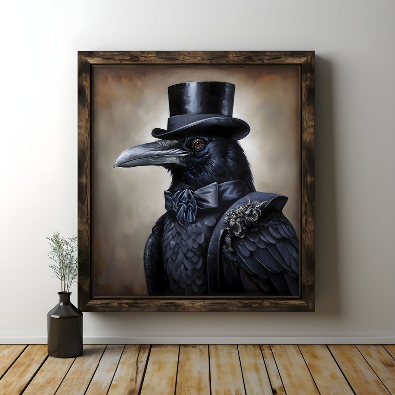 Raven Wall Art, Printable Raven Art Print, Dapper Raven Artwork, Fancy ...