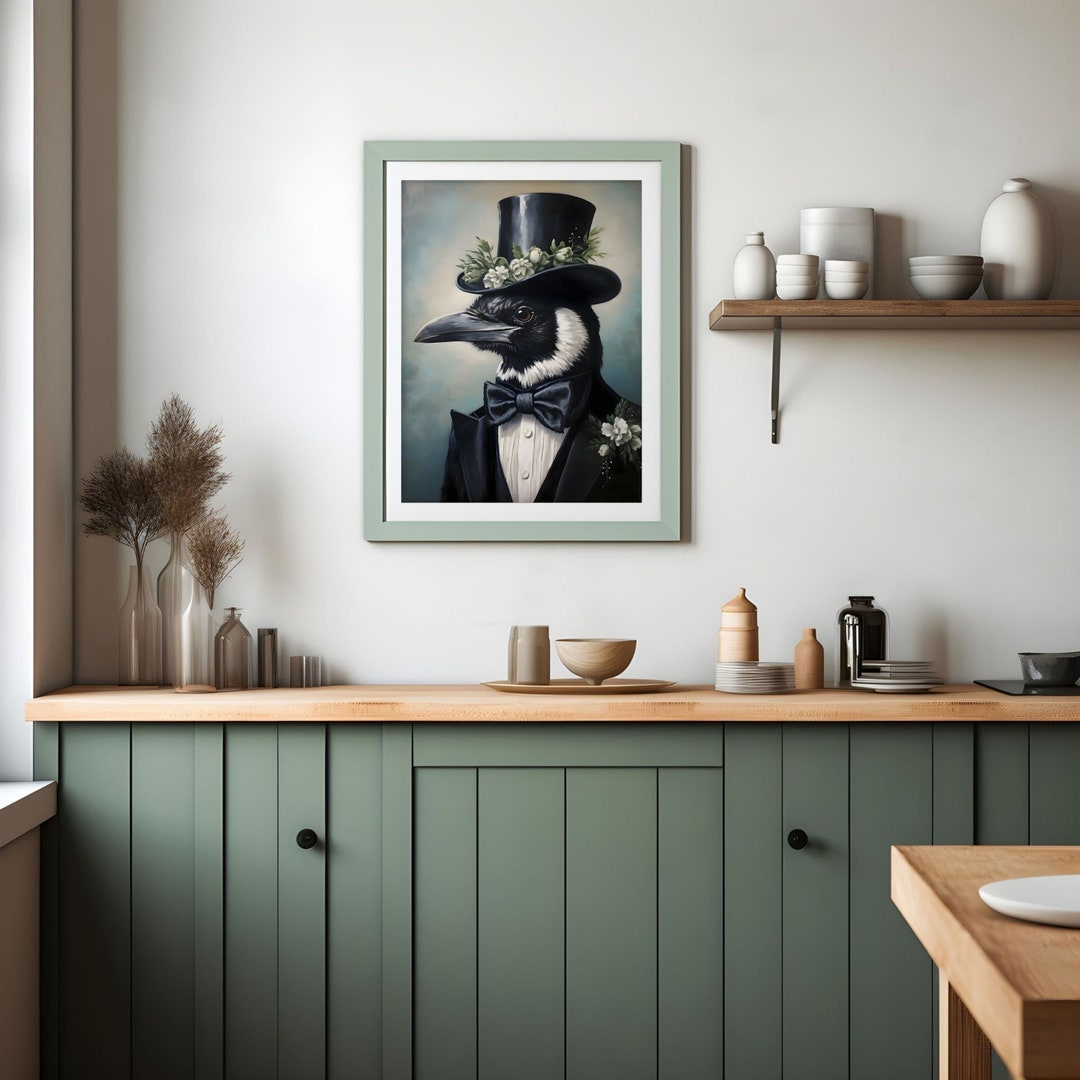 Dapper Magpie Wall Art, Printable Magpie Art Print, Magpie Artwork ...