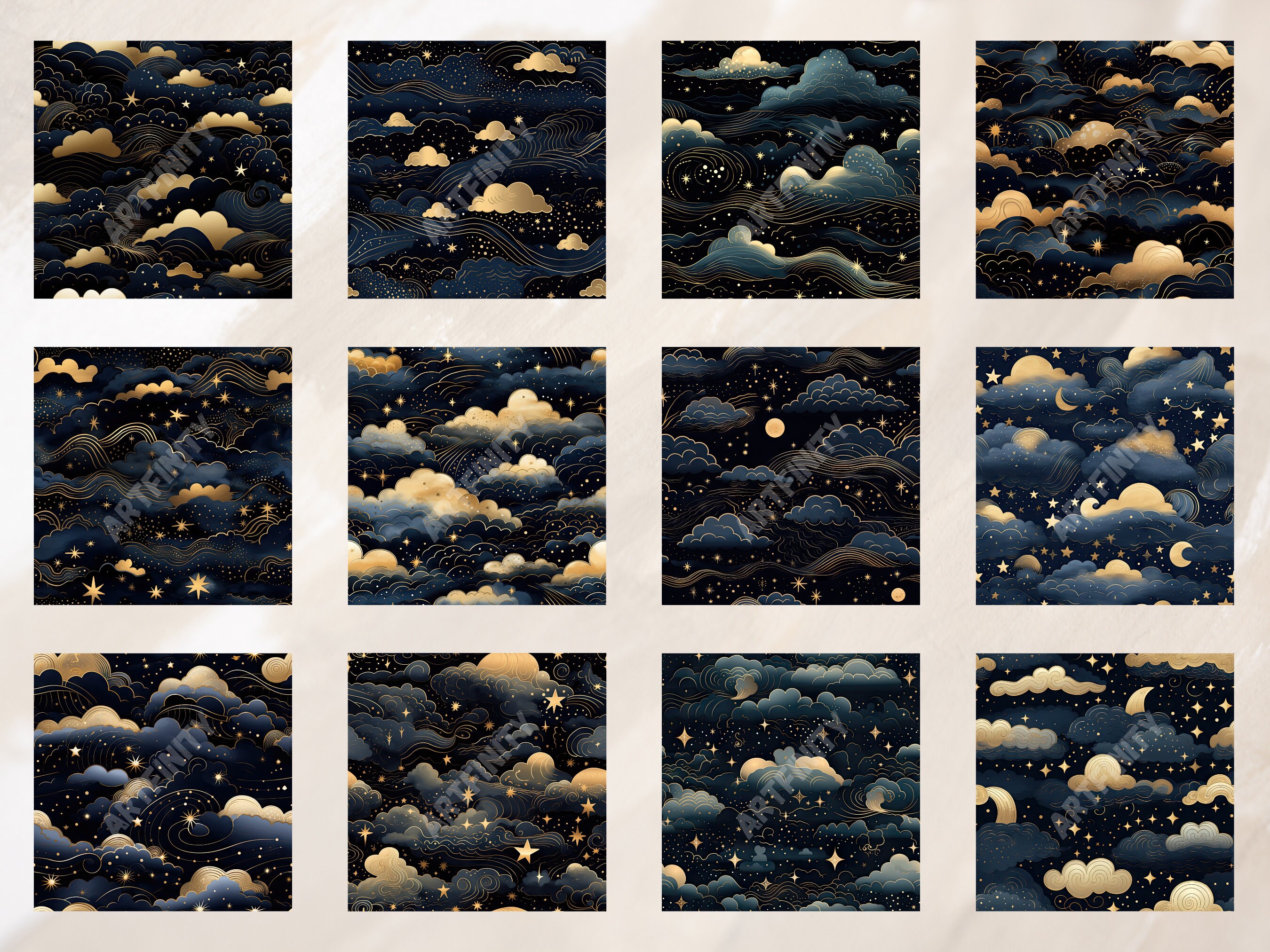 Metallic Gold Starry Night Patterns Starry Night Inspired - Etsy