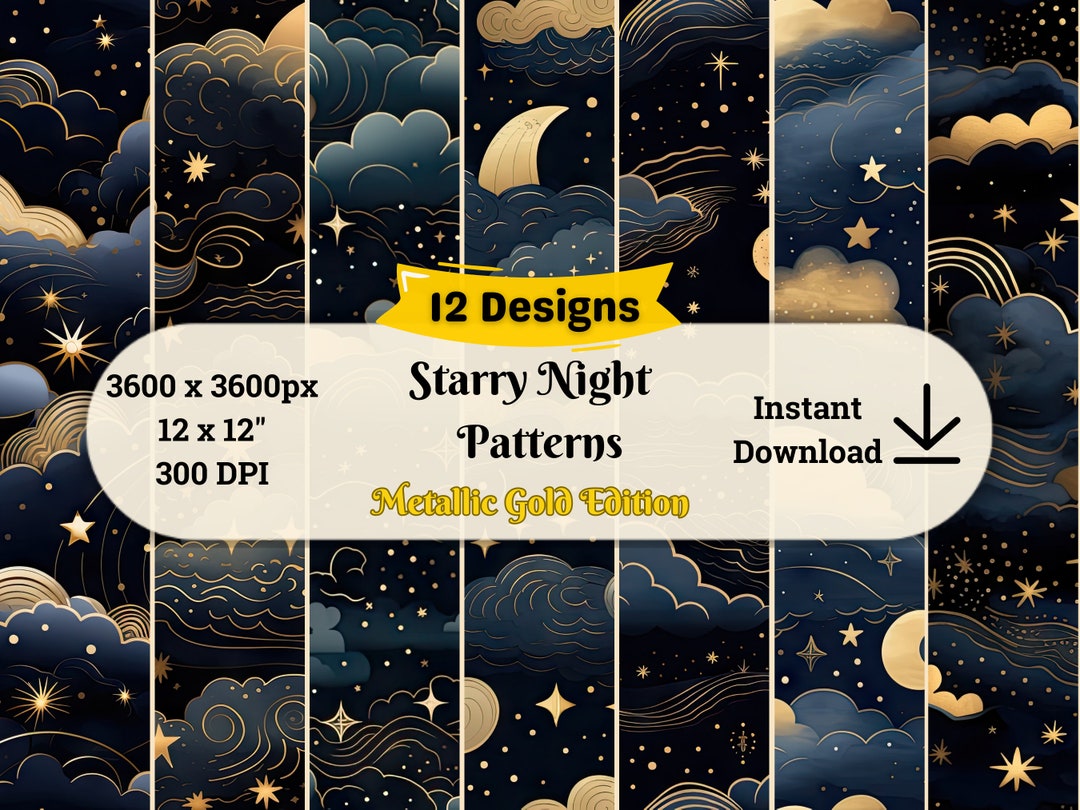 Metallic Gold Starry Night Patterns Starry Night Inspired - Etsy