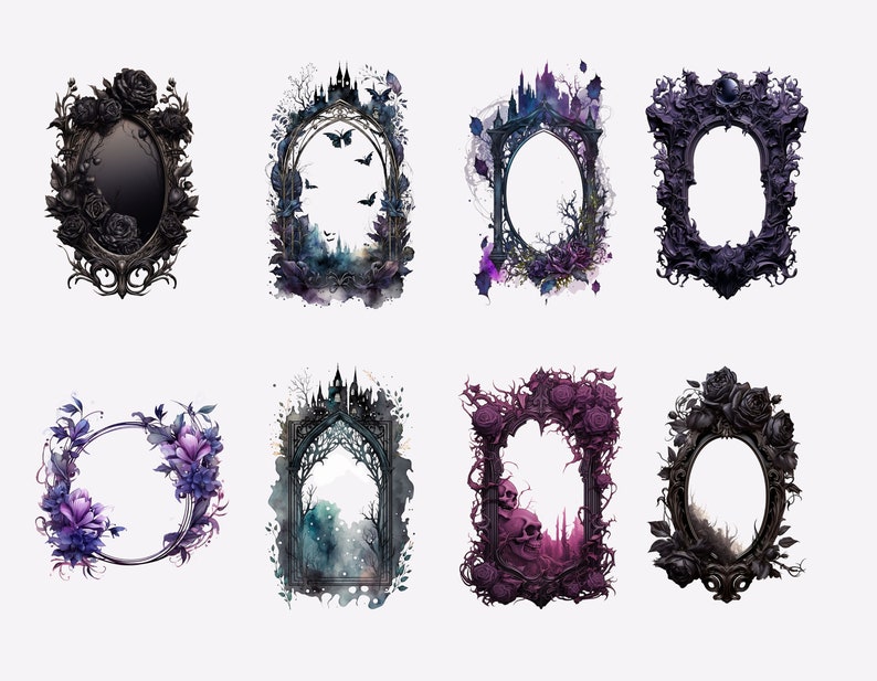 46 Watercolor Gothic Frames Clipart | Dark Fantasy Watercolor | Dark ...