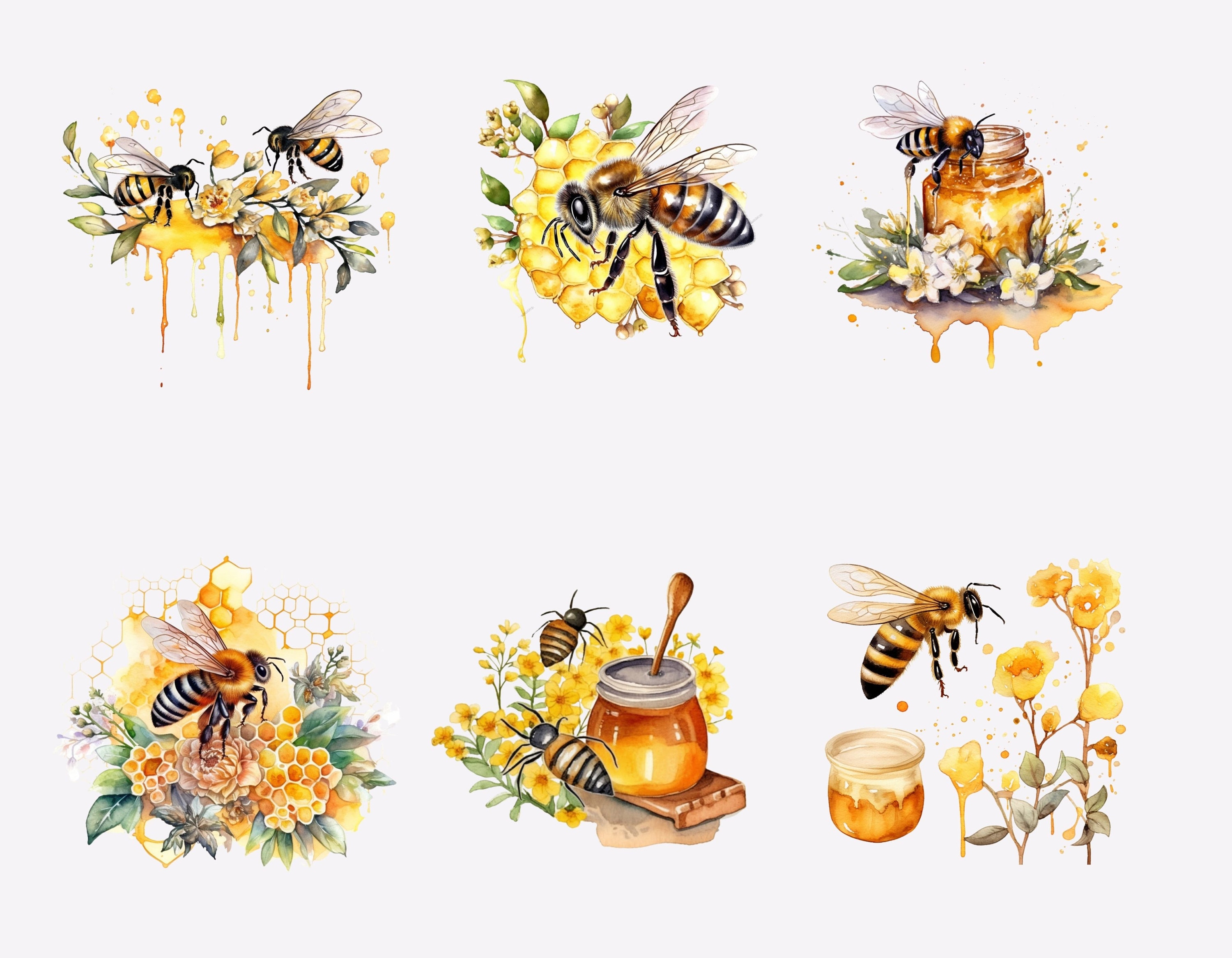 Watercolor Honey Bee Clipart | Spring Garden Bee | Honey Drips Clip Art ...