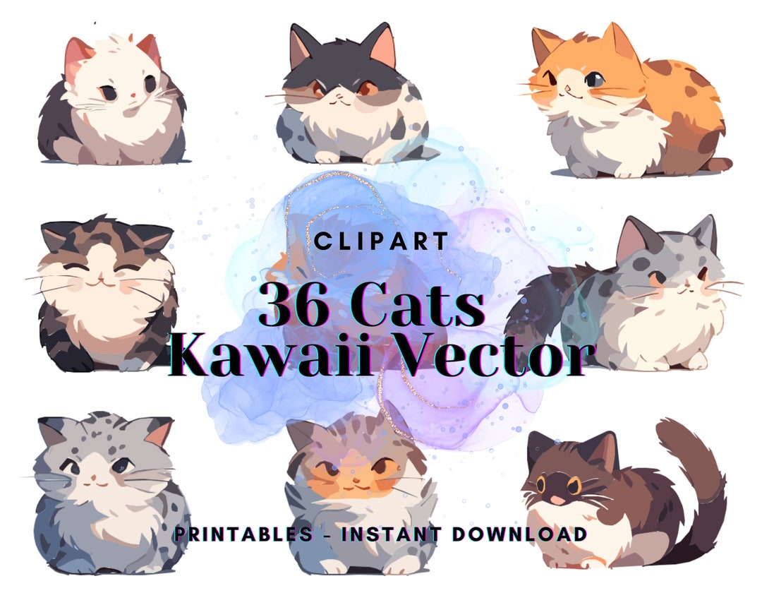 36 Cute Kawaii Cat Vector Stickers | Perfect for Card Making | Printing ...