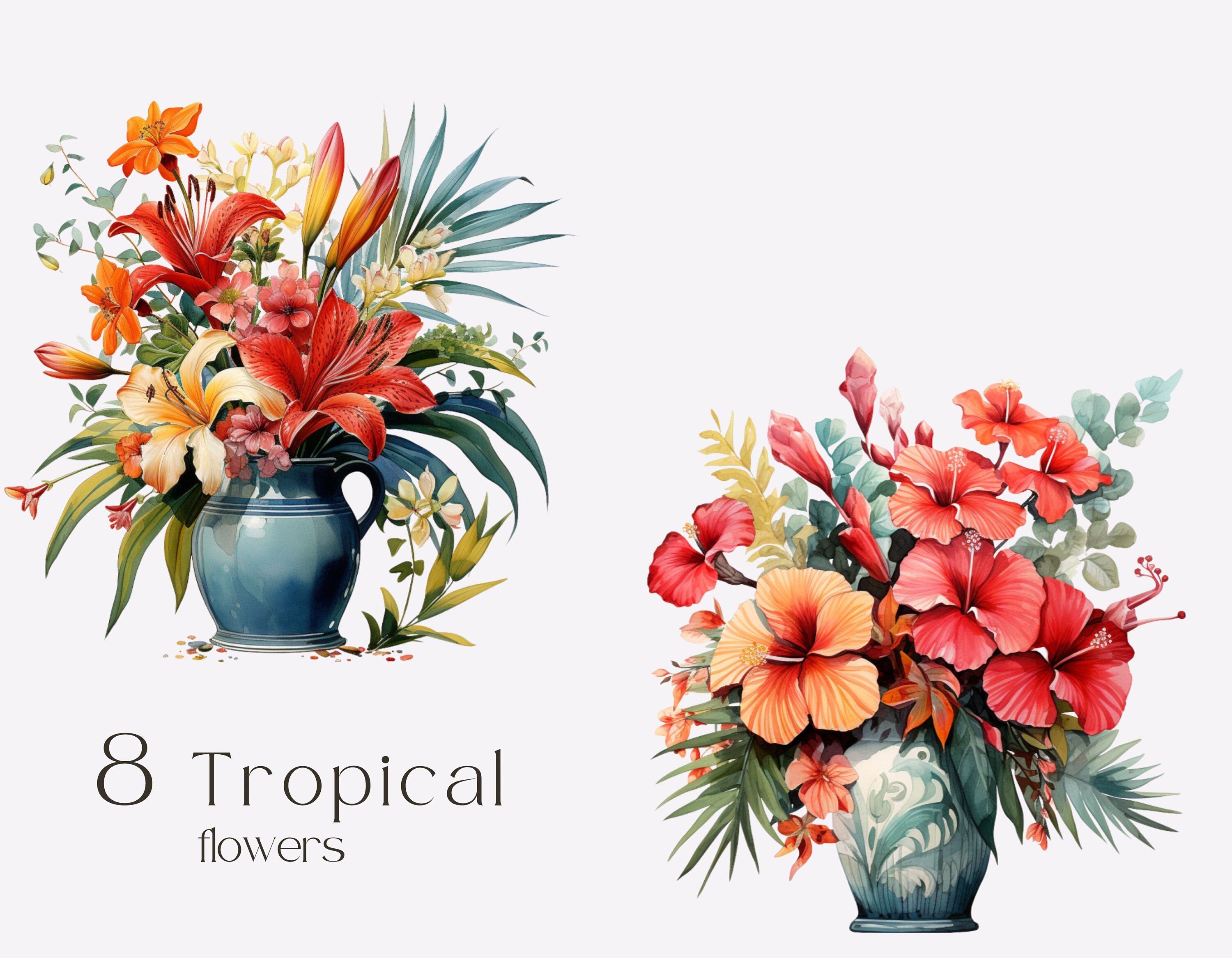 Watercolor Flowers in Vase Clipart | 58 High-quality Pngs | Digital ...