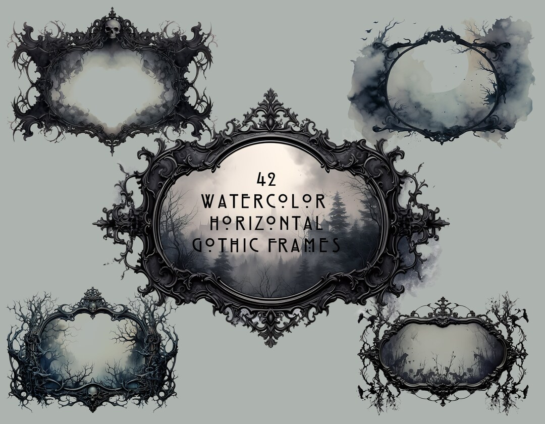 42 Watercolor Gothic HORIZONTAL Frames Clipart | Dark Fantasy ...