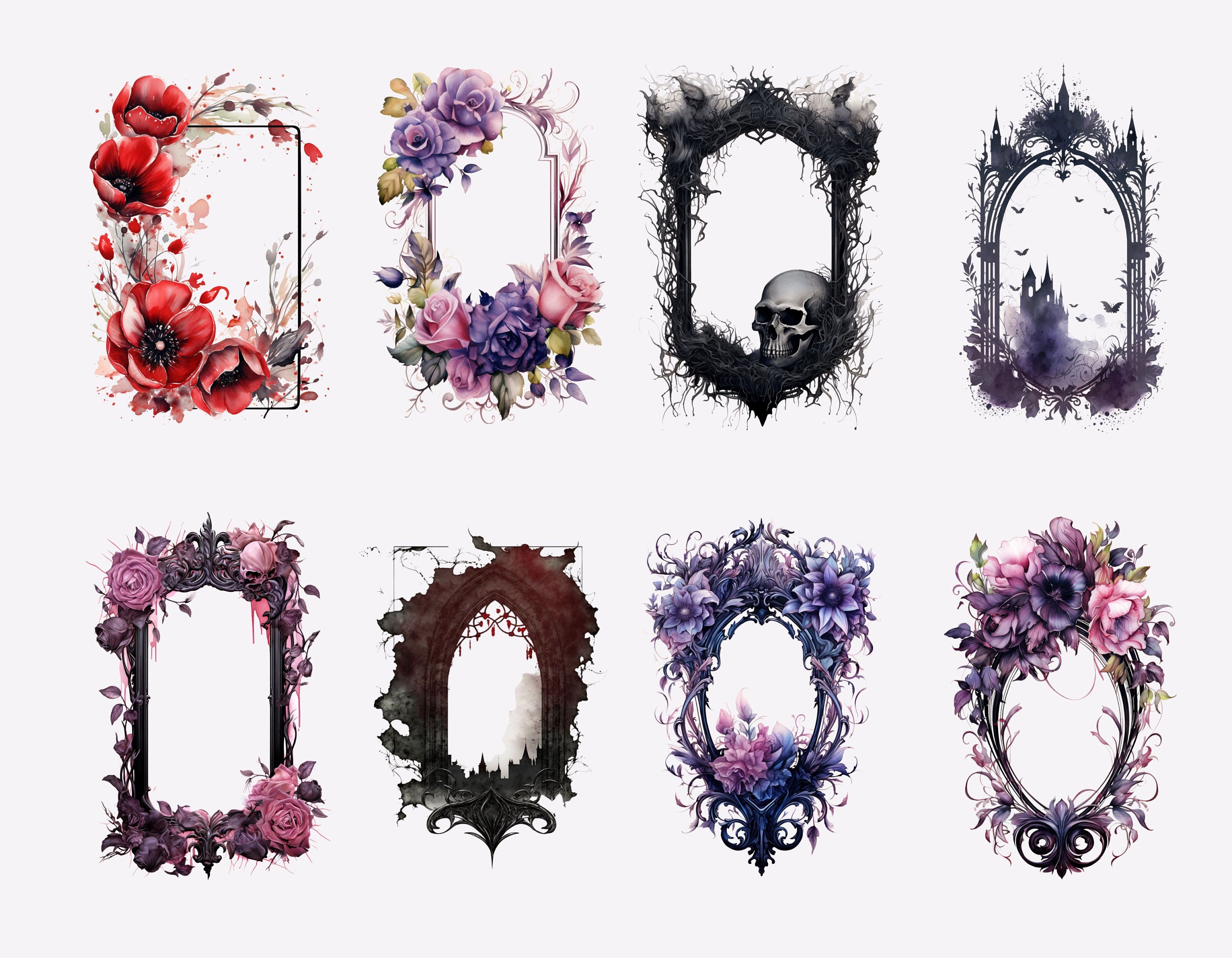 46 Watercolor Gothic Frames Clipart | Dark Fantasy Watercolor | Dark ...