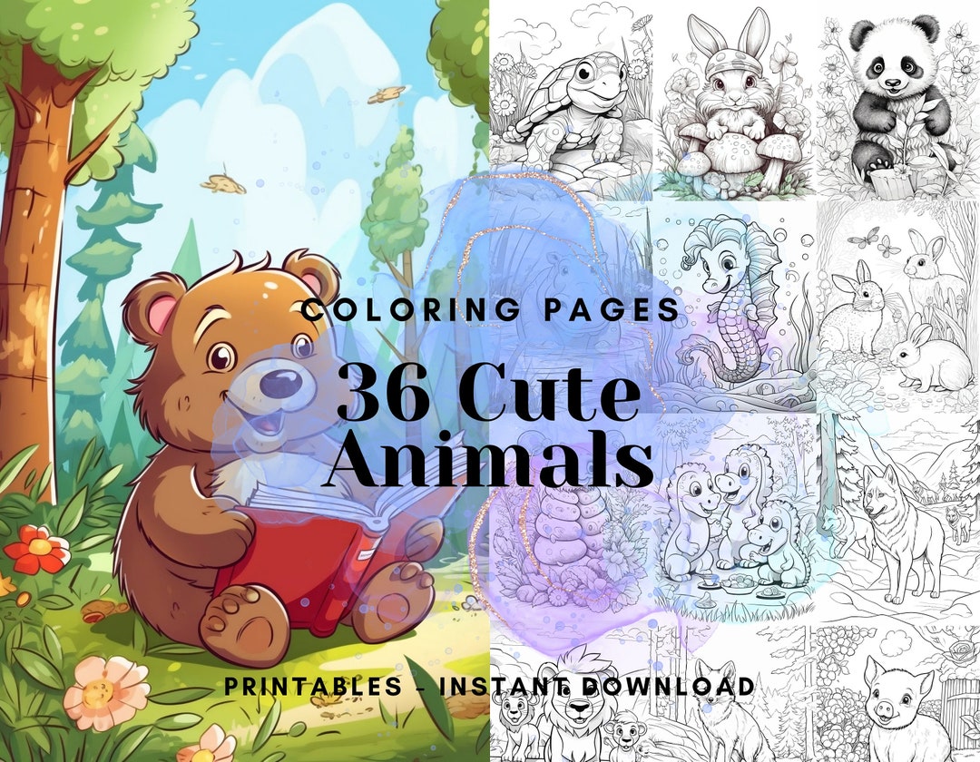 36 Cute Animals Coloring Page Vol.2 Gift for Kids and Adults, Printable ...