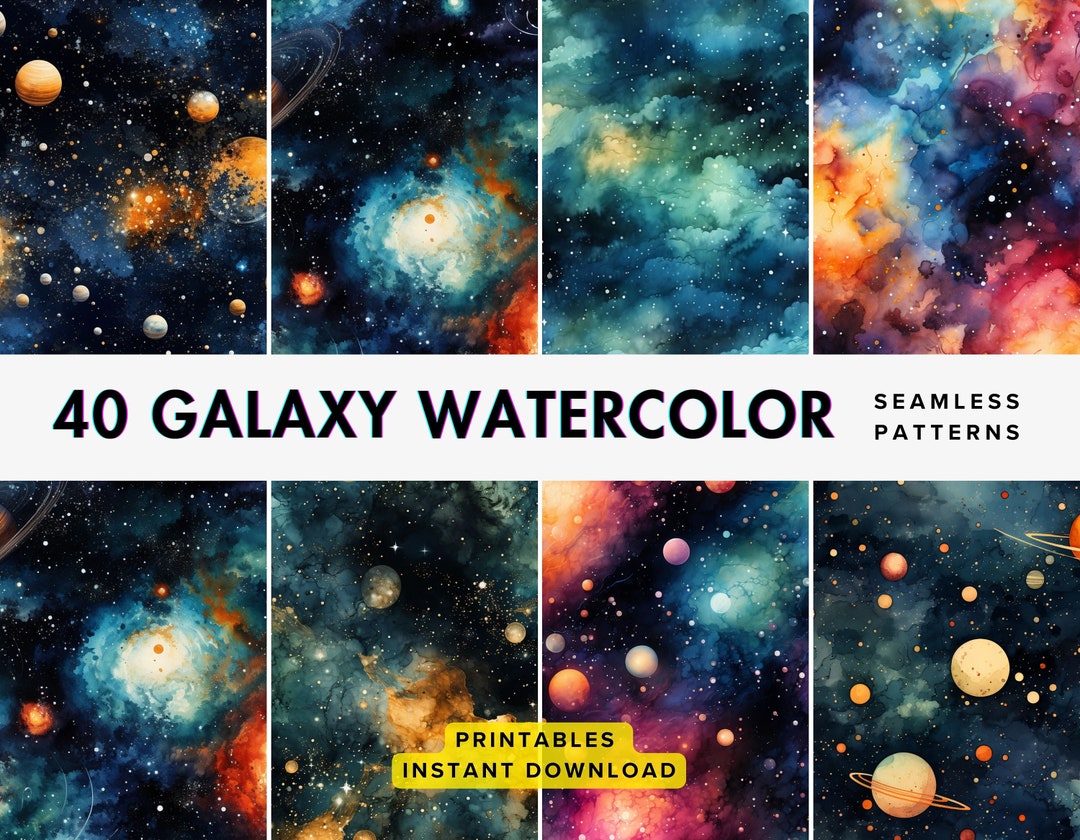 Galaxy Watercolor Digital Paper, Seamless Pattern With Space / Cosmic ...