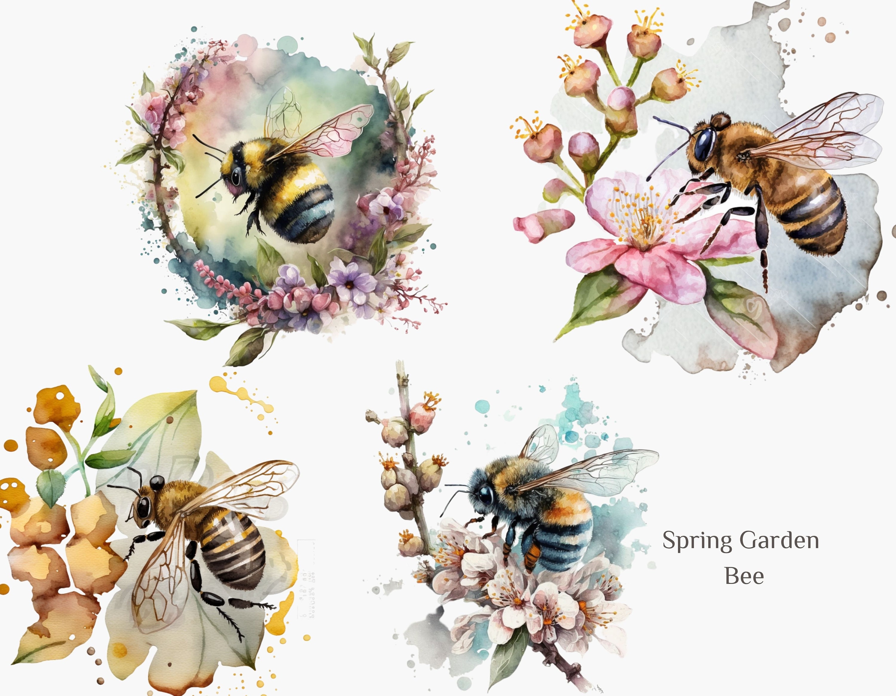 Watercolor Honey Bee Clipart | Spring Garden Bee | Honey Drips Clip Art ...