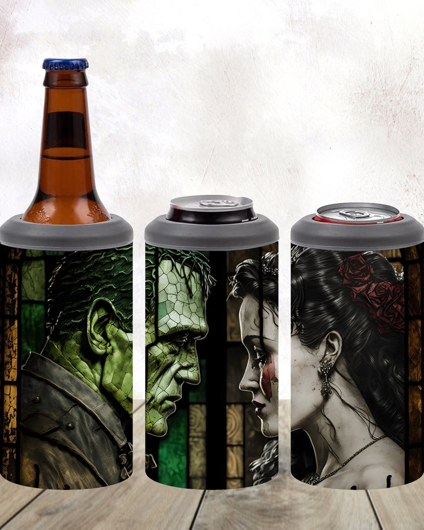 Frankenstein and His Bride Sublimation Design, 4 in 1 Can Cooler ...