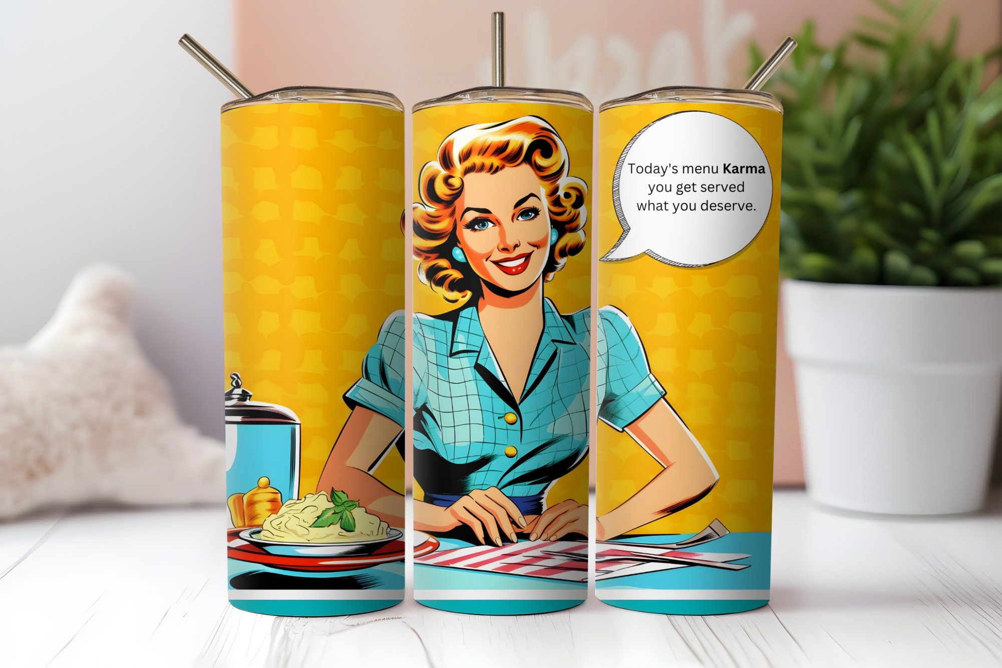 Retro Housewife Karma Tumbler Wrap PNG 20oz Skinny Straight and Tapered ...