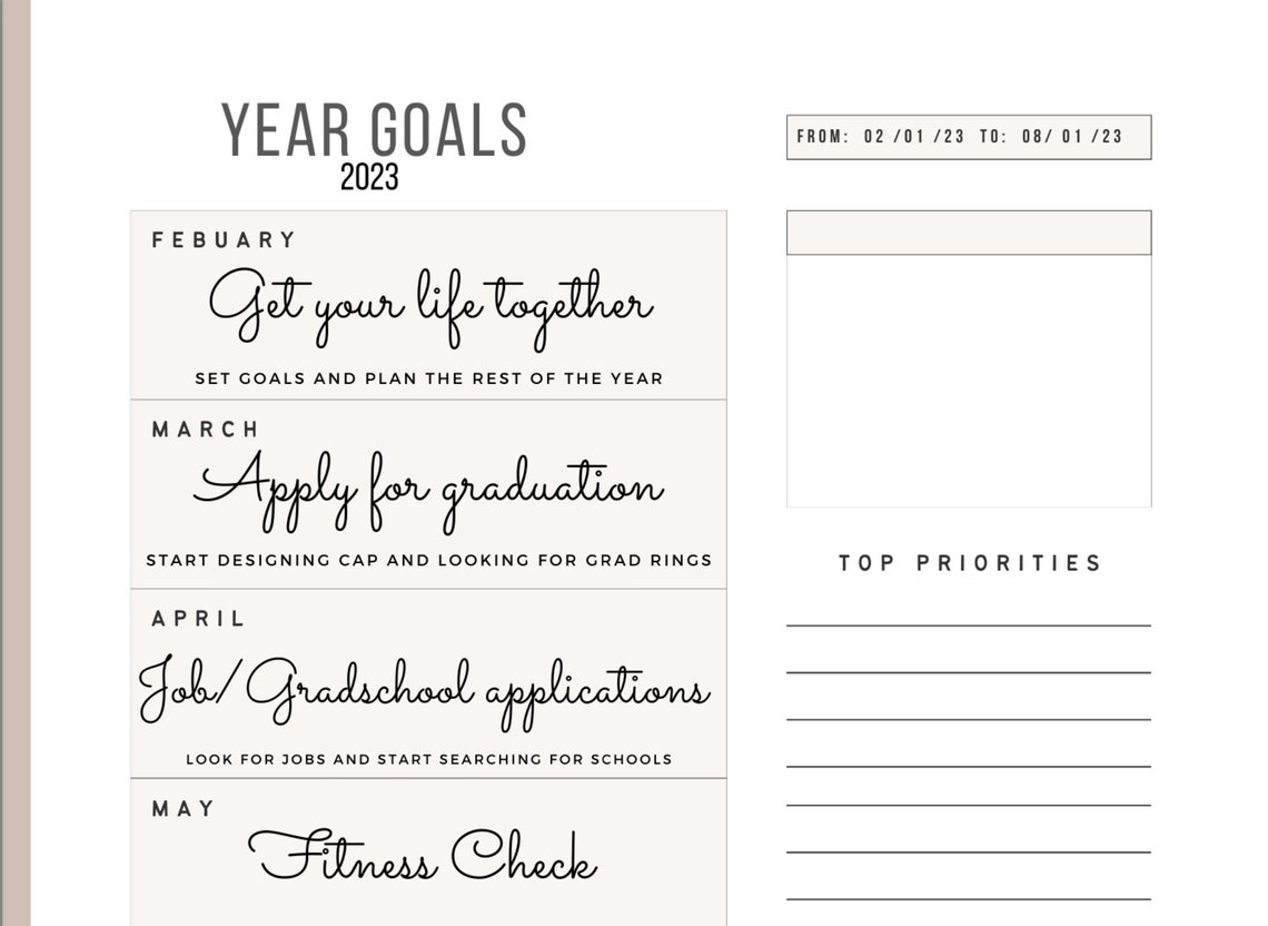 Yearly Goal Sheet for Self Development - Etsy